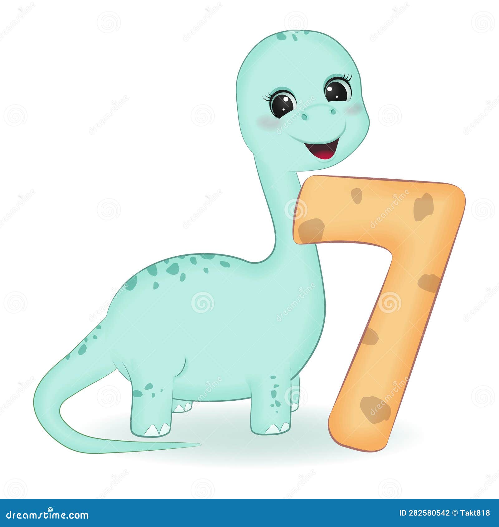 Cute Dinosaur with Number 7 Stock Vector - Illustration of dino, cute ...