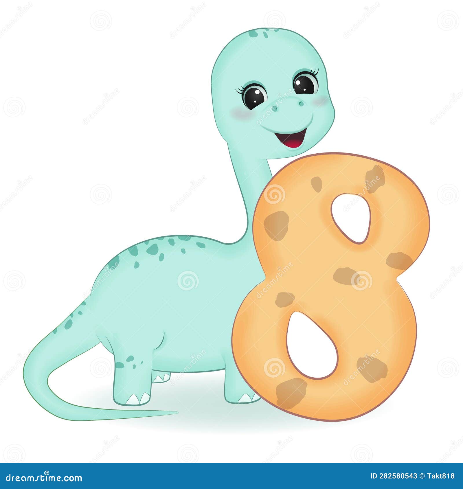 Cute Dinosaur with Number 8 Stock Vector - Illustration of dino, doodle ...