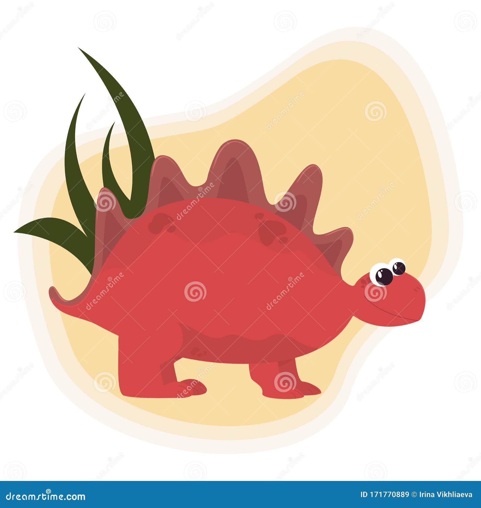 Cute Dinosaur of Red Color. Cartoon Style Stock Illustration ...