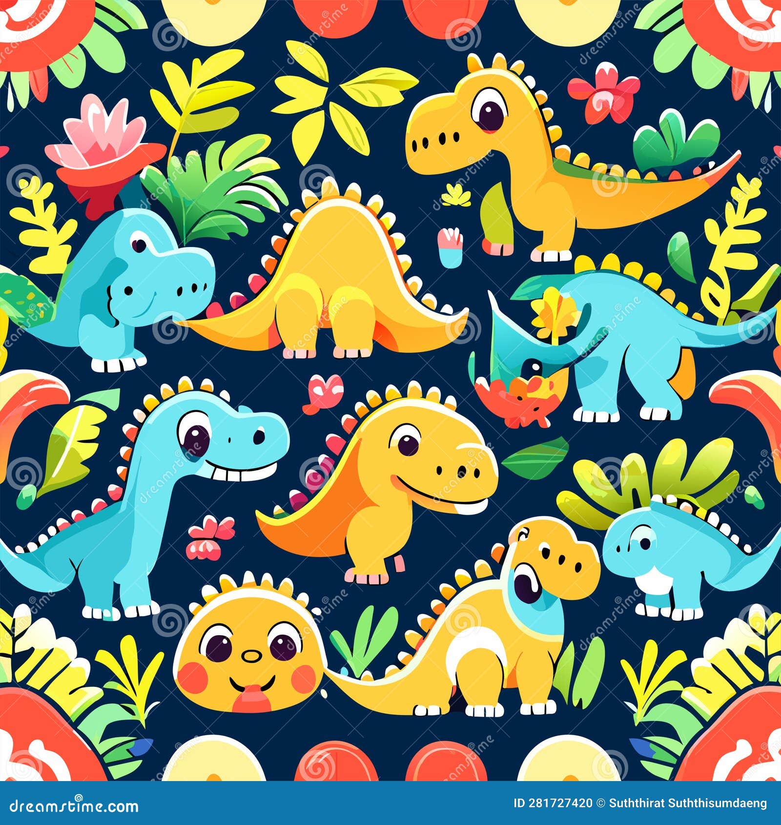 Cute Dinosaur Seamless Pattern Royal Wallpaper Stock Vector - Illustration of design, seamless ...