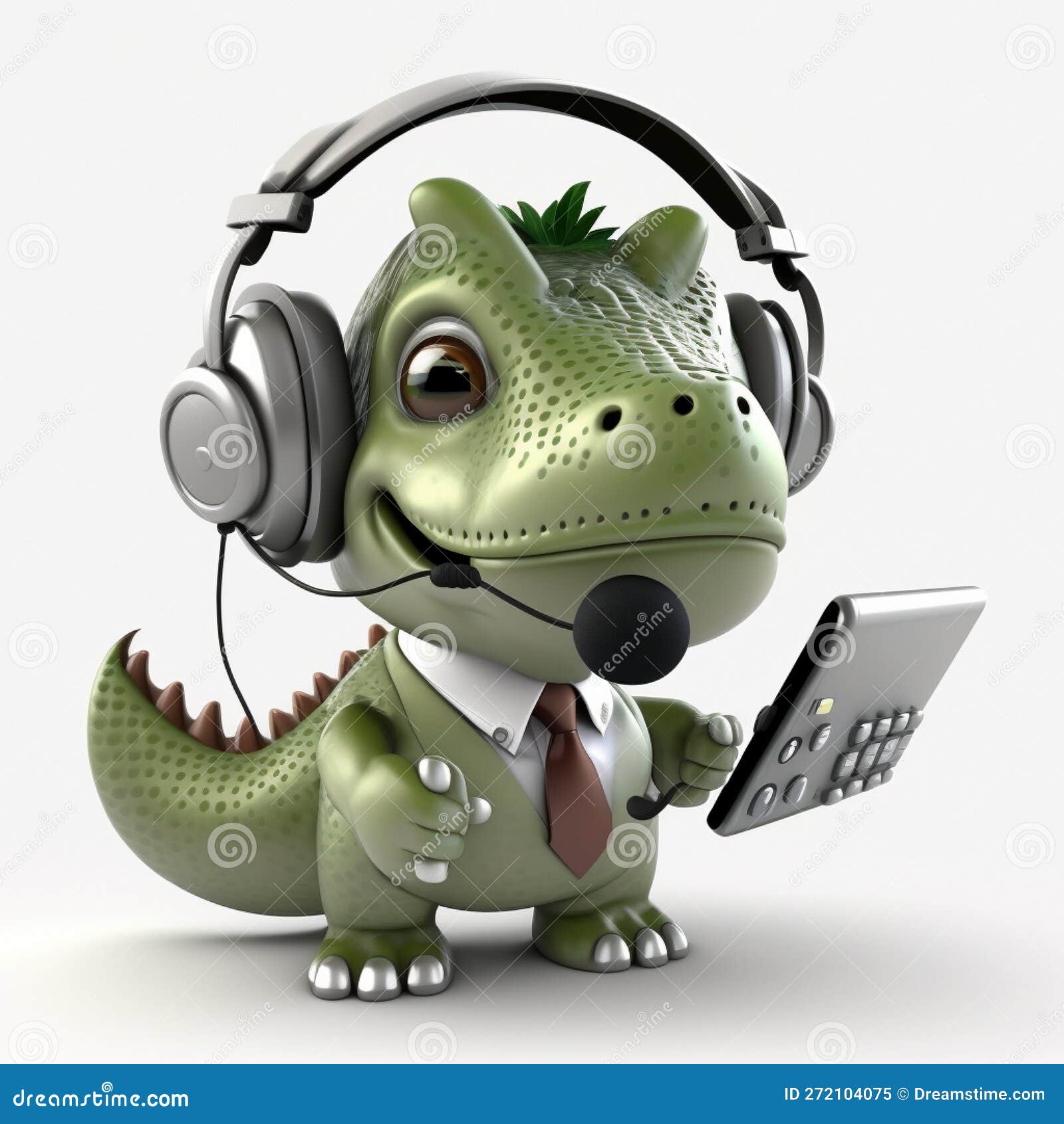 Cute Dinosaur in Suit Sales Controller with Communicator Headset Stock ...