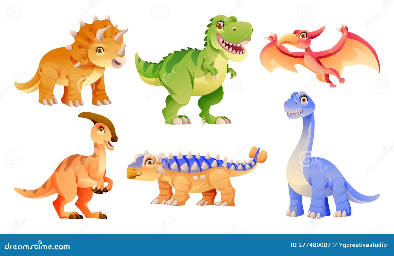 Cute Dinosaurs Character Set Stock Vector - Illustration of predator ...