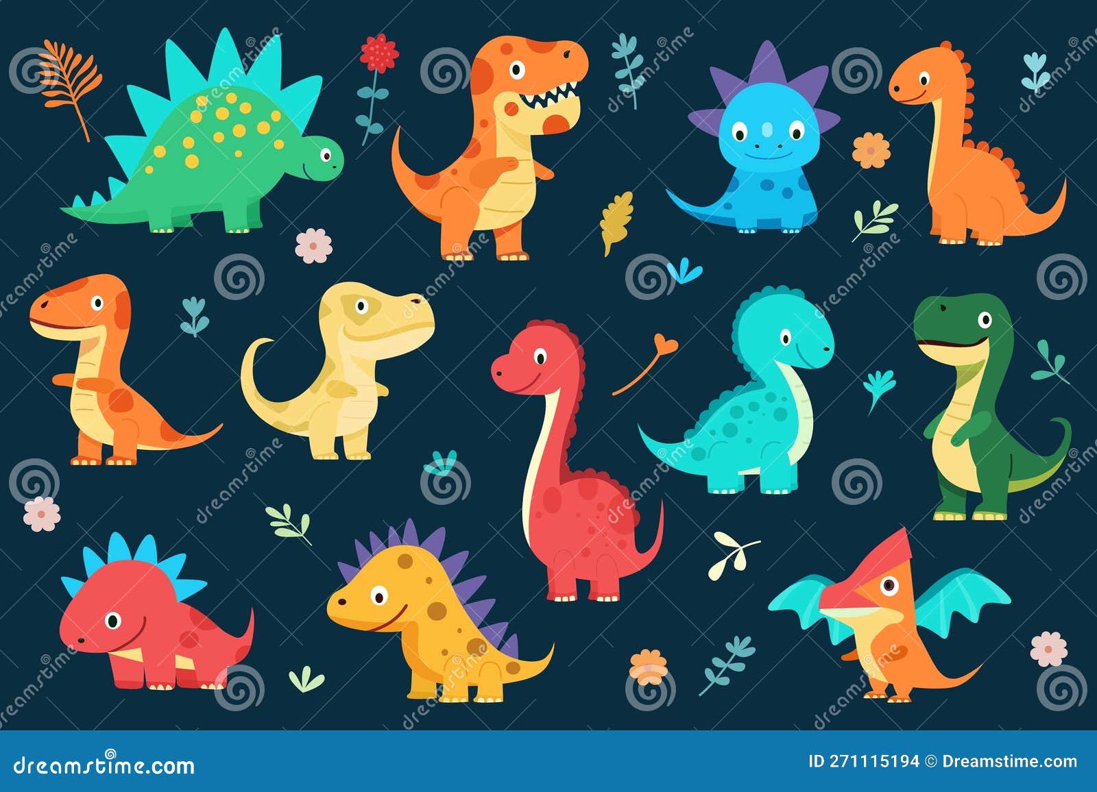 Cute dinosaurs set stock illustration. Illustration of lizard - 271115194