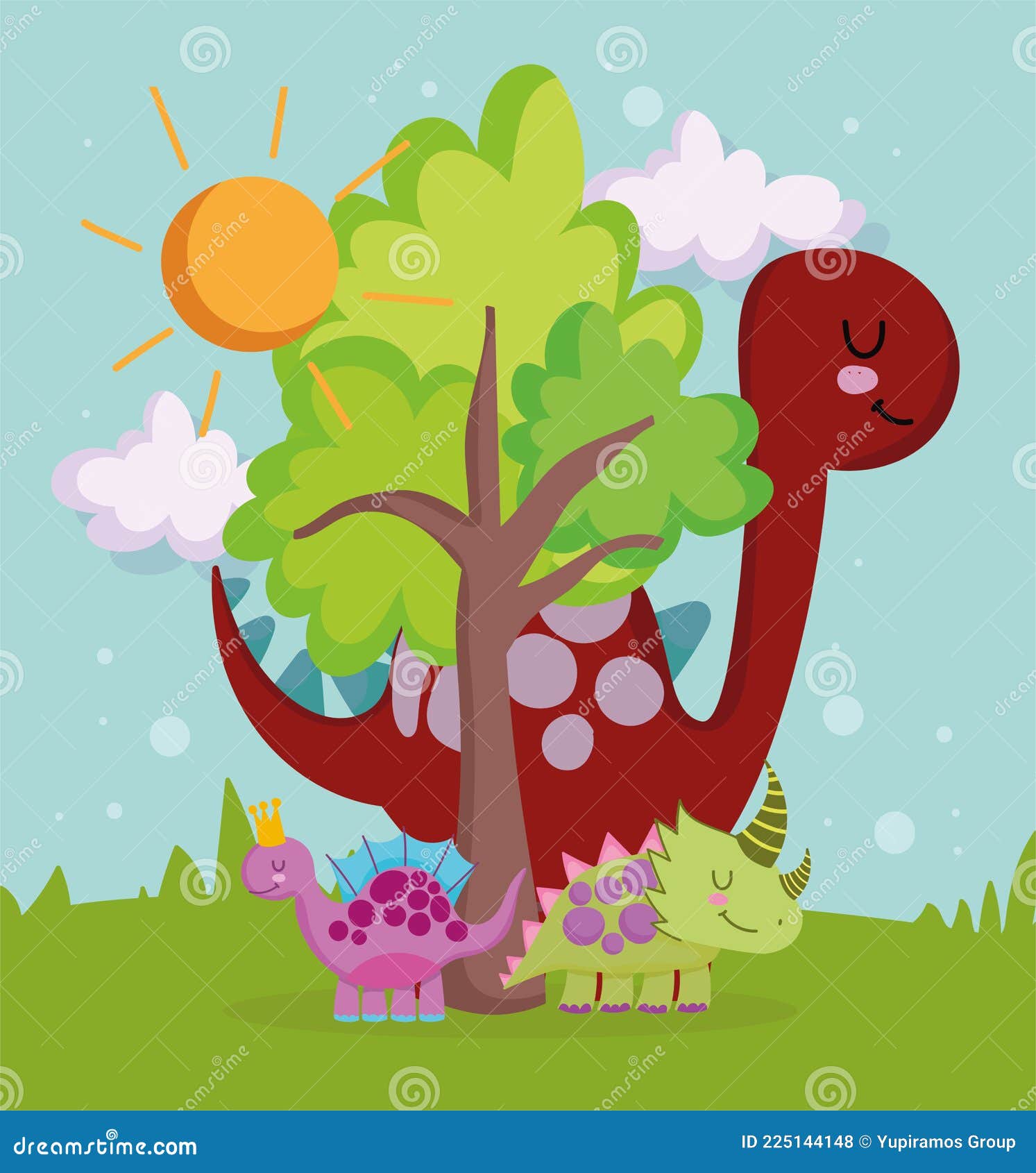 Cute dinosaurs and tree stock vector. Illustration of vector - 225144148