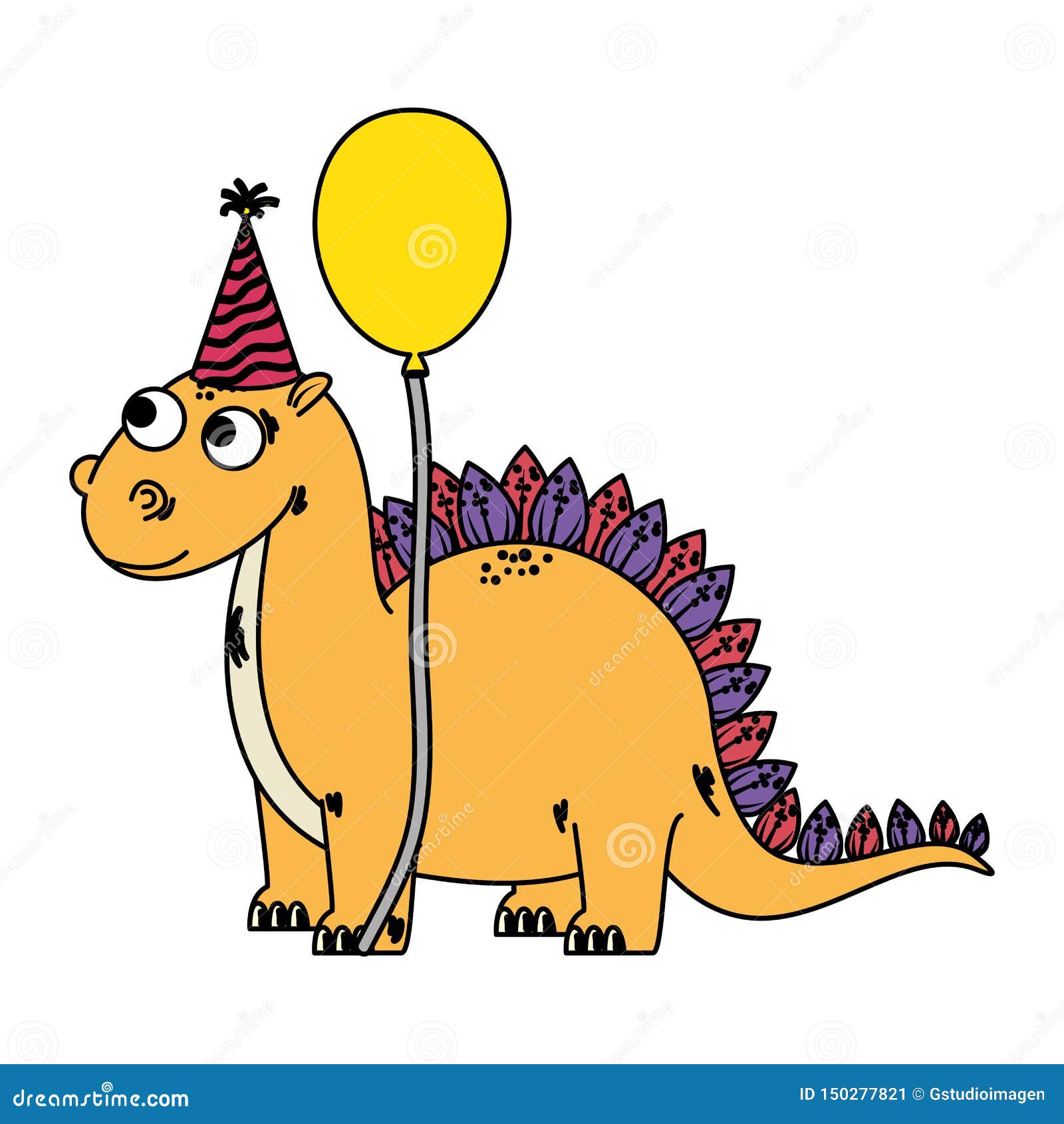 Cute Diplodocus with Balloon Helium Stock Illustration - Illustration ...