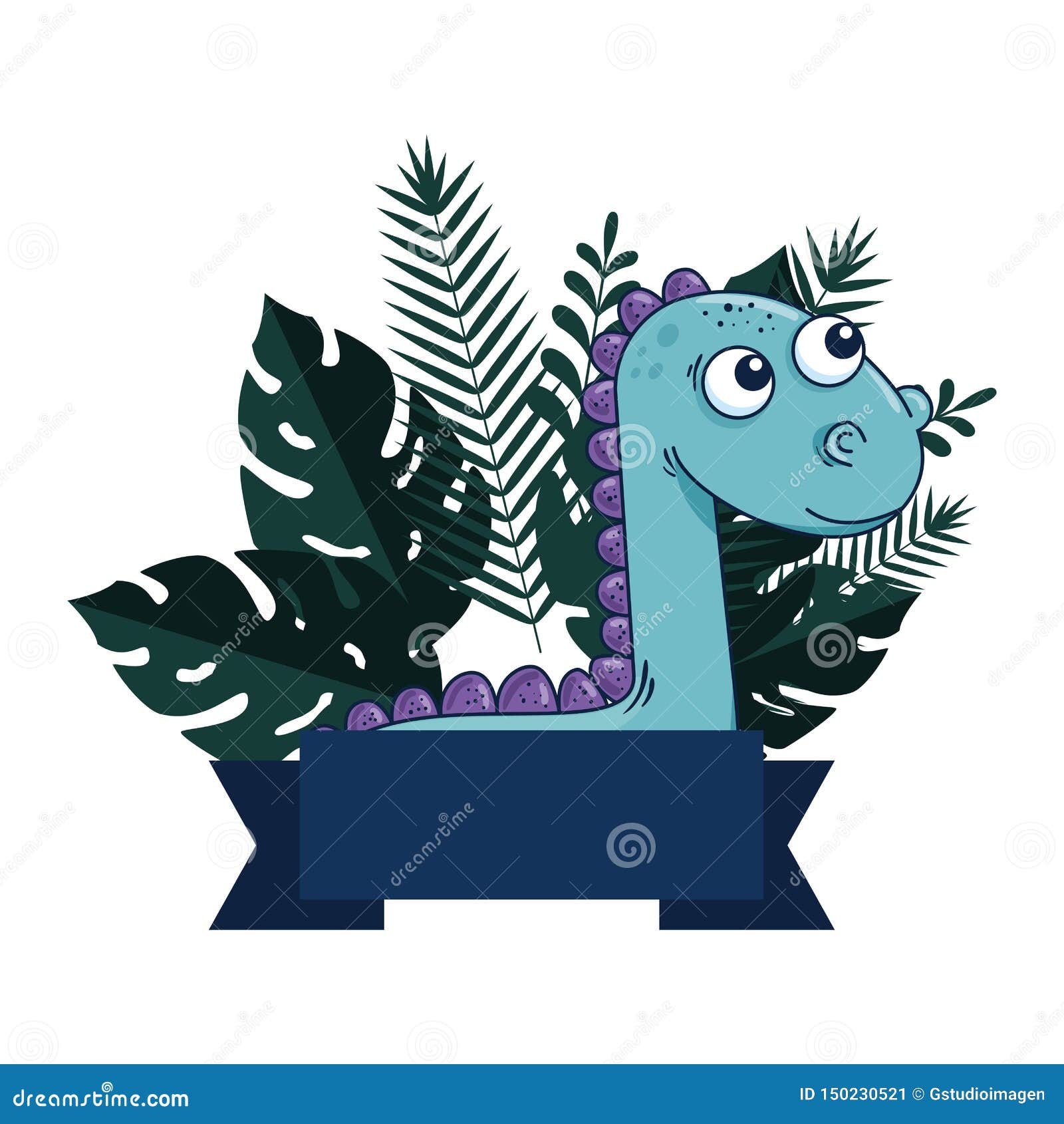 Cute Diplodocus with Exotic Leafs Frame Stock Illustration ...