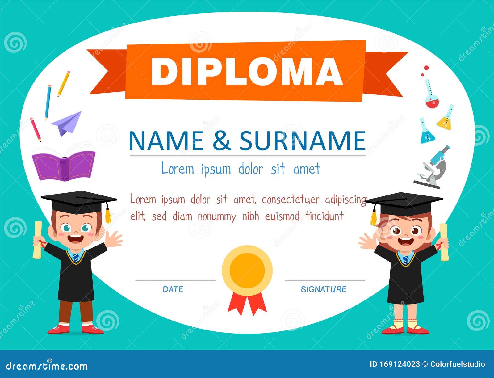 Cute Diploma Certificate Template for School Student Stock Vector ...