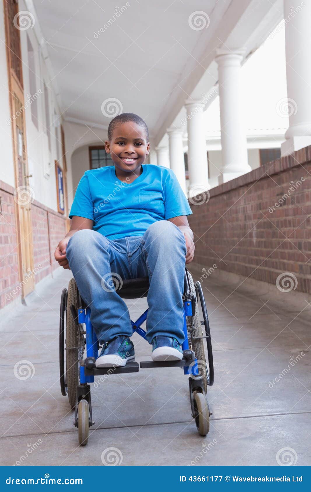 Cute Disabled Pupil Smiling at Camera in Hall Stock Image - Image of ...