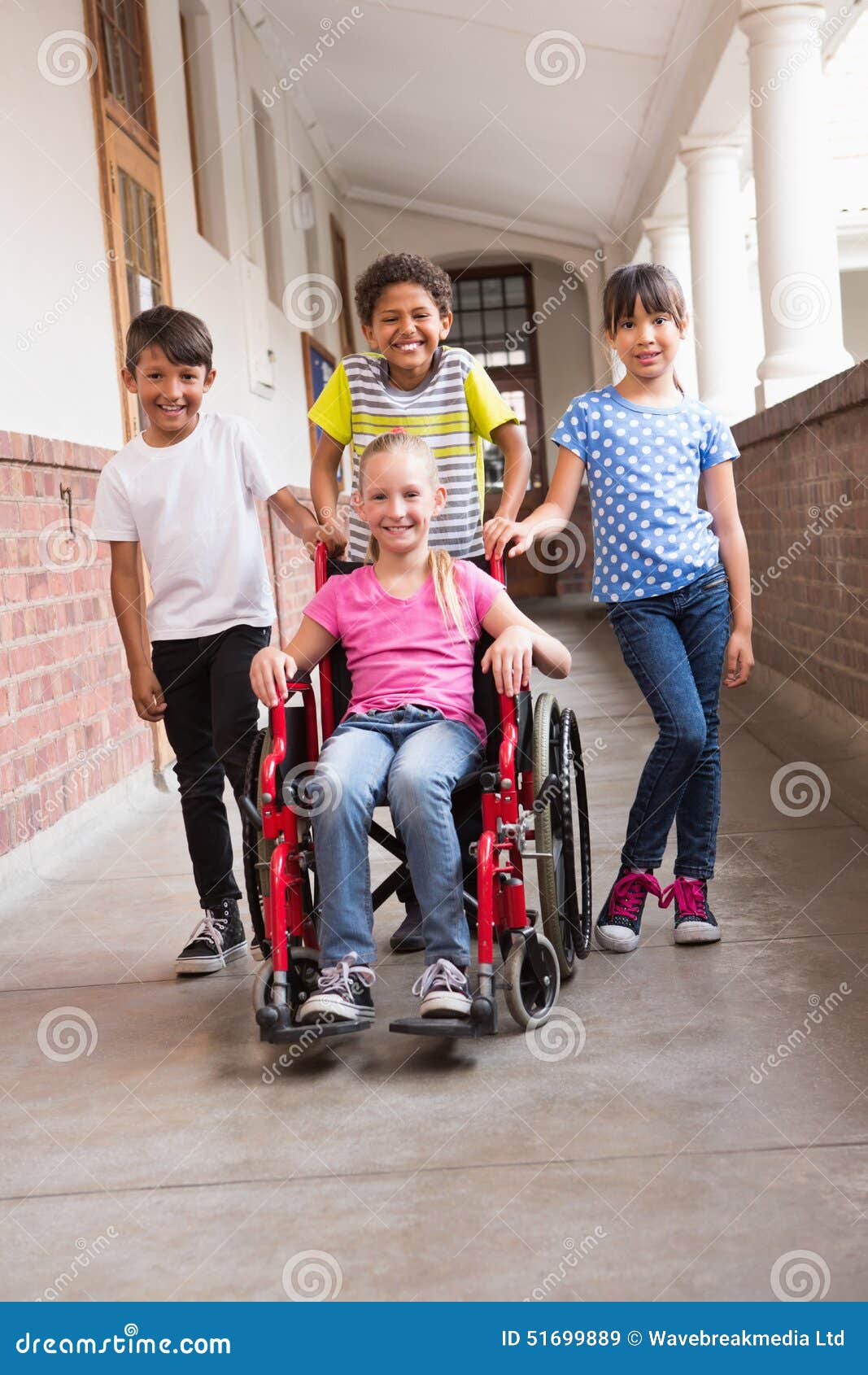 Cute Disabled Pupil Smiling at Camera with Her Friends Stock Image ...