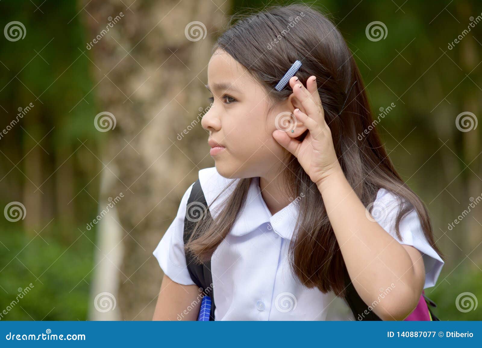 Cute Diverse Female Student Hearing Wearing Uniform with Notebooks ...