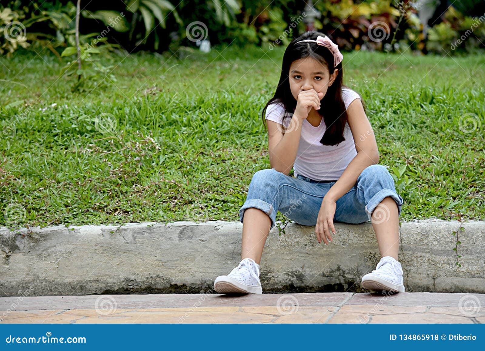 Cute Diverse Girl Coughing stock photo. Image of pretty - 134865918