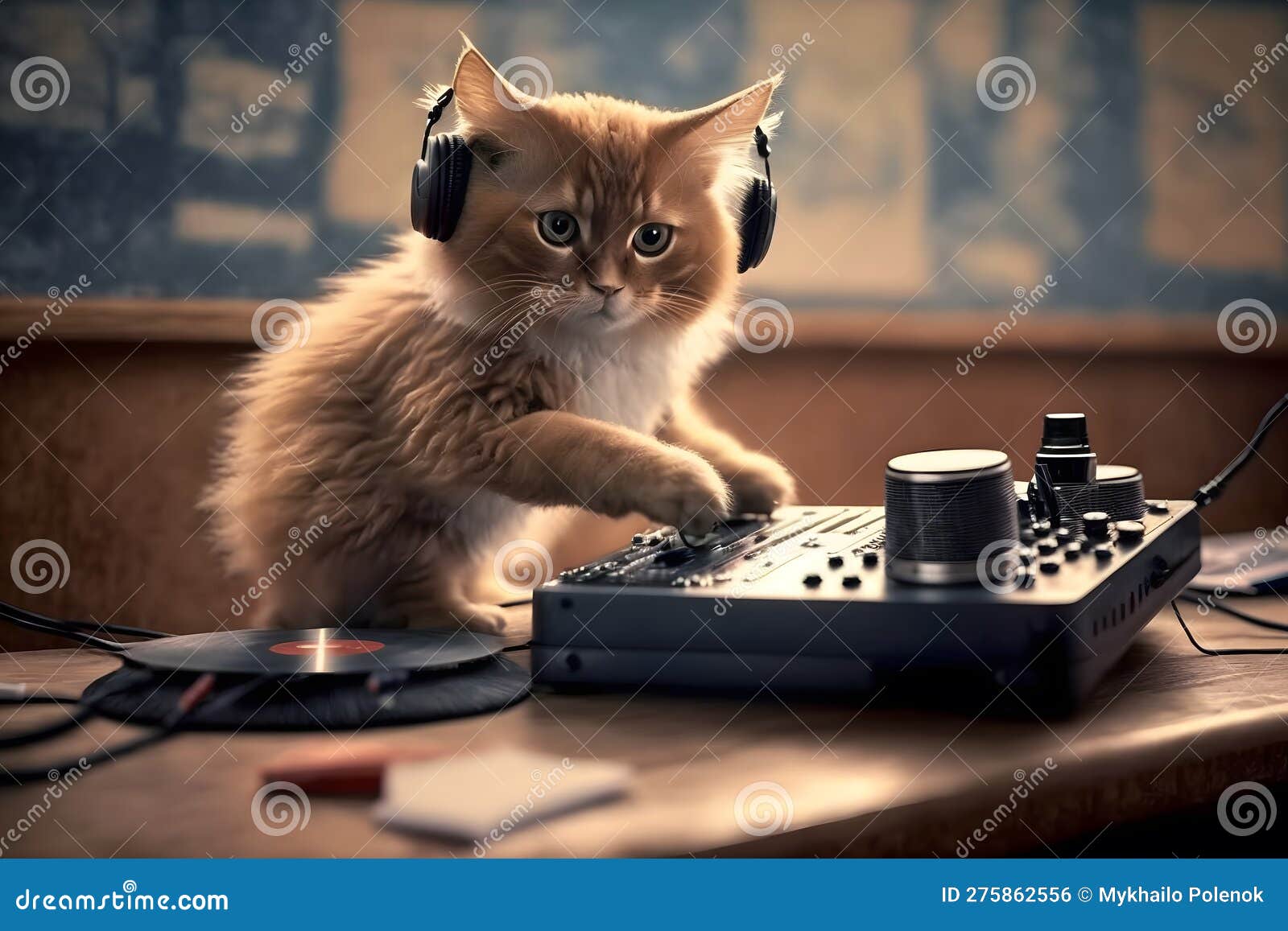 Cute Dj Cat. Neural Network AI Generated Stock Photo - Image of mammal ...