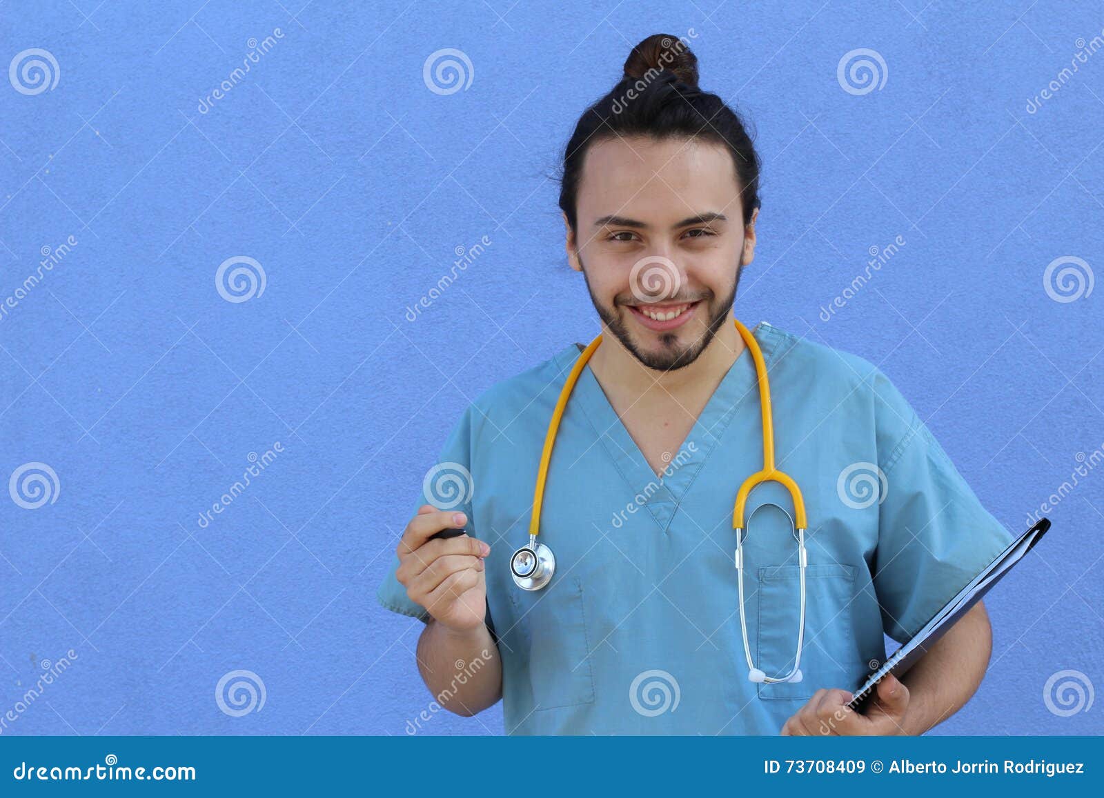 Cute Doctor Nerd with Man Bun and Copy Space Stock Image - Image of ...