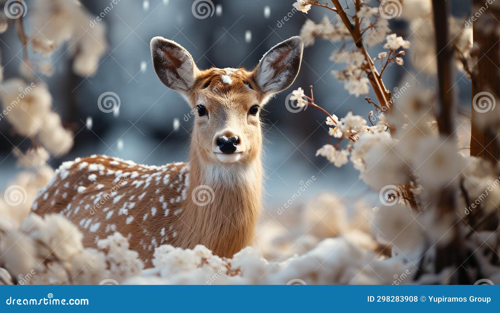 Cute Doe Standing in Snow, Looking at Camera in Forest Generated by AI ...