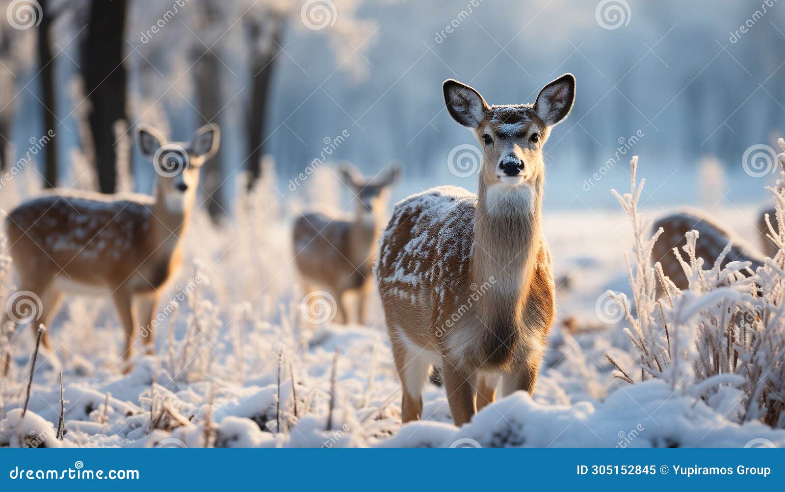 Cute Doe Standing in Snow, Looking at Camera Generated by AI Stock ...