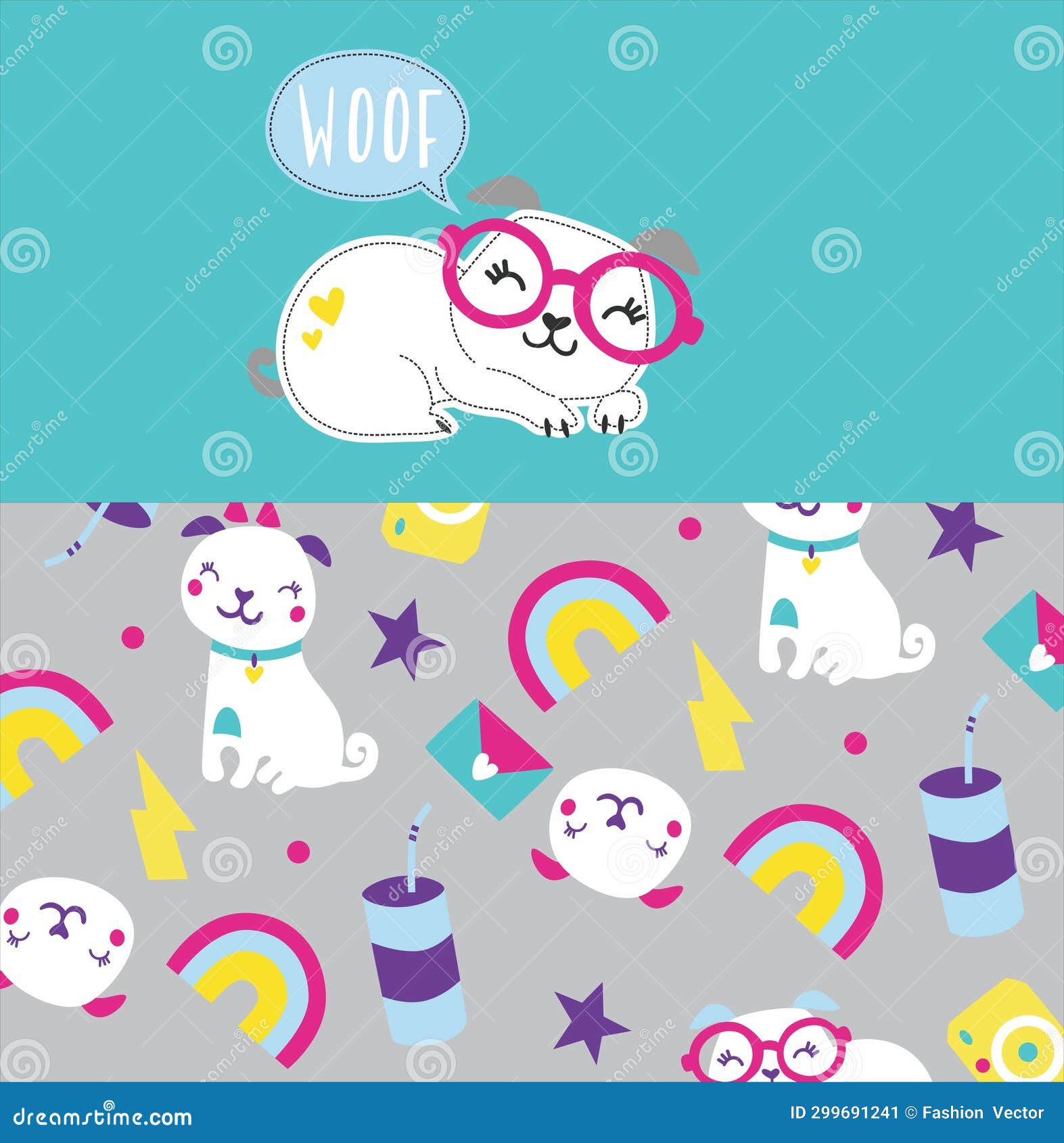 Cute Dog Animals Print Vector Art Design Stock Vector - Illustration of ...