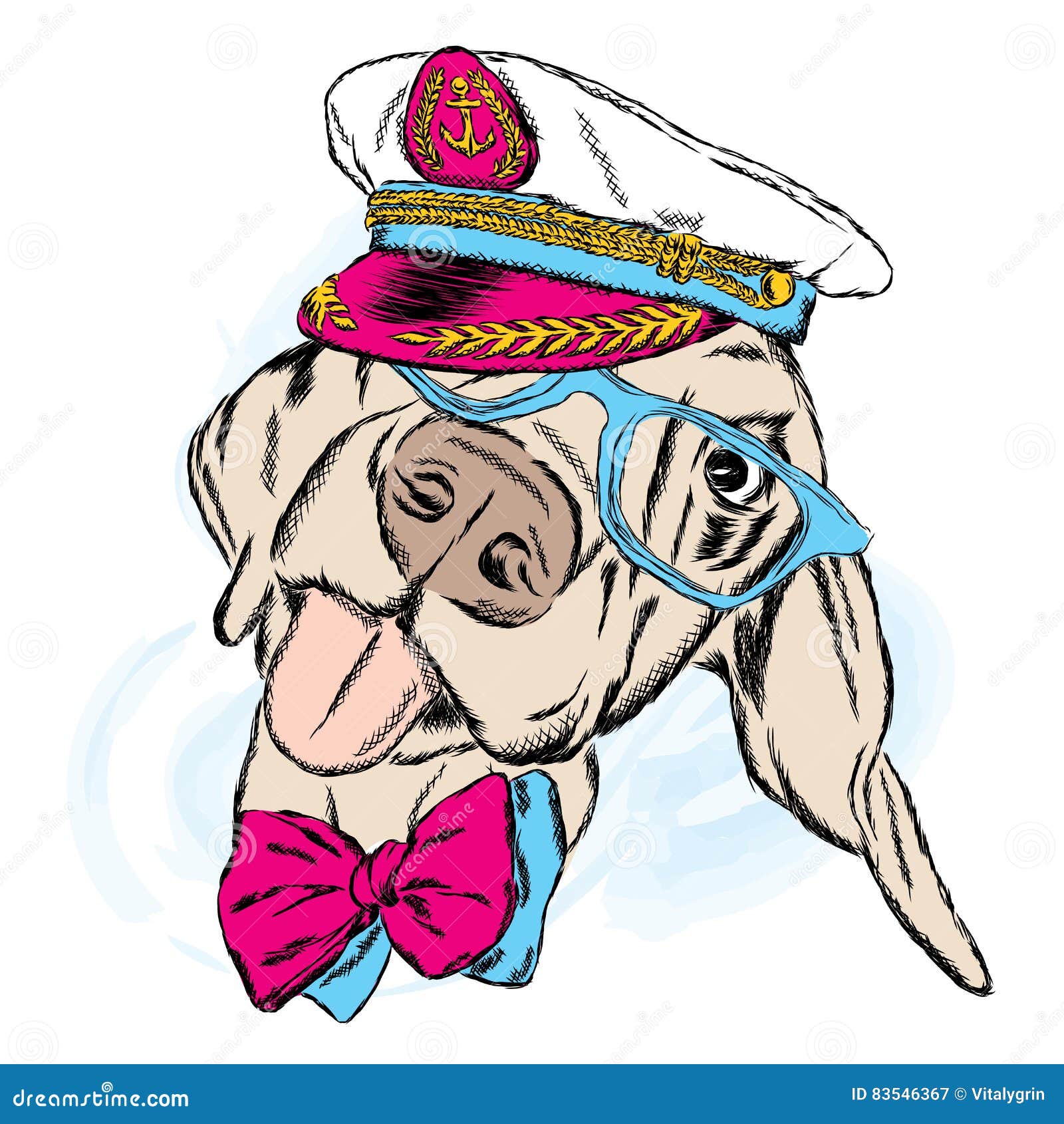 Cute Dog in the Captain`s Cap. Captain Stock Vector - Illustration of ...