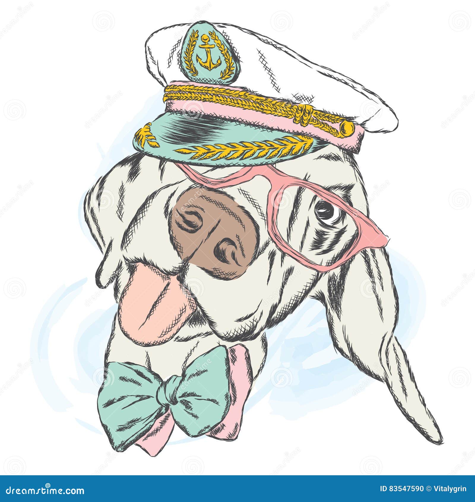 Cute Dog in the Captain`s Cap. Captain Stock Vector - Illustration of ...