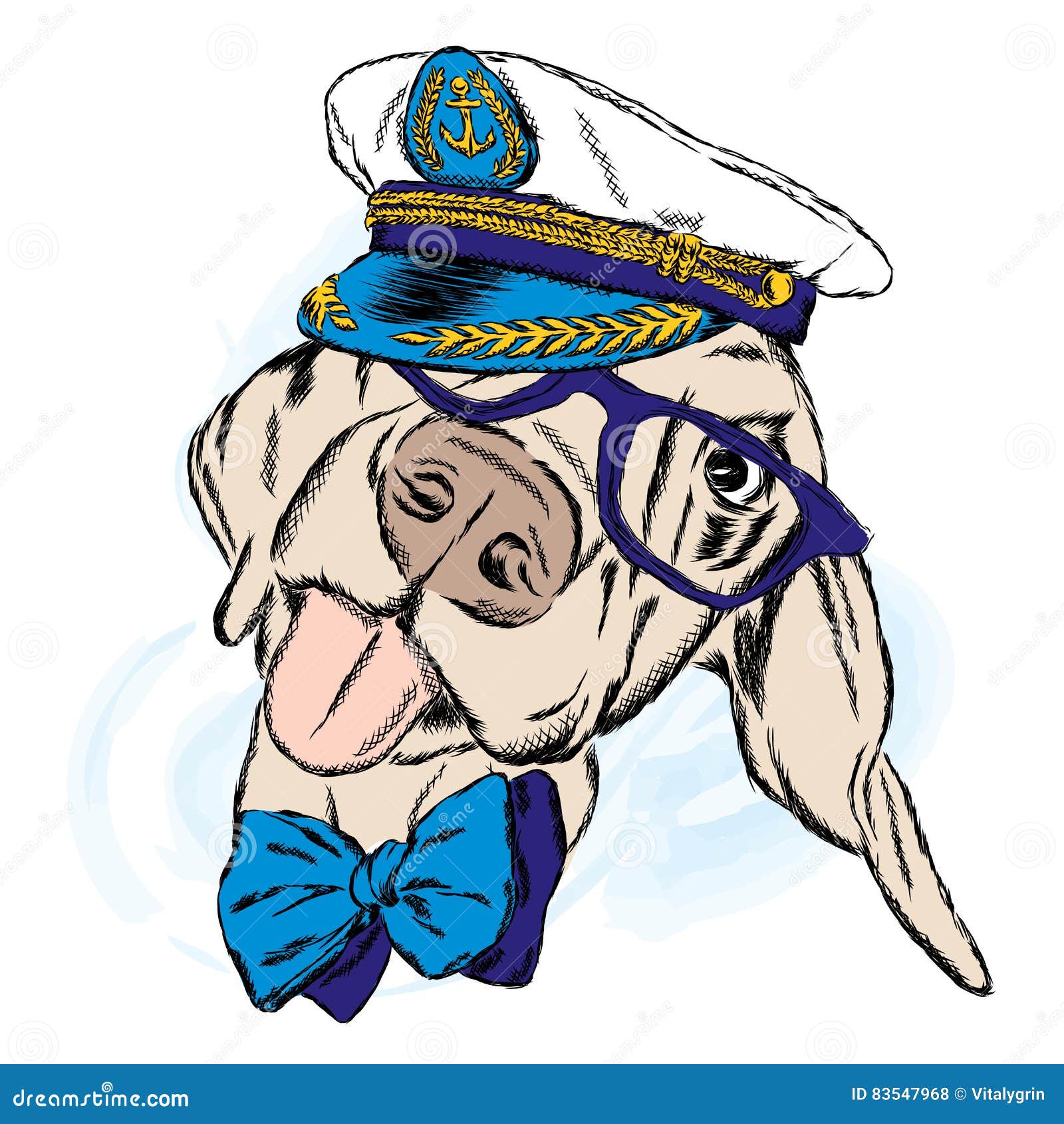 Cute Dog in the Captain`s Cap. Captain Stock Vector - Illustration of ...