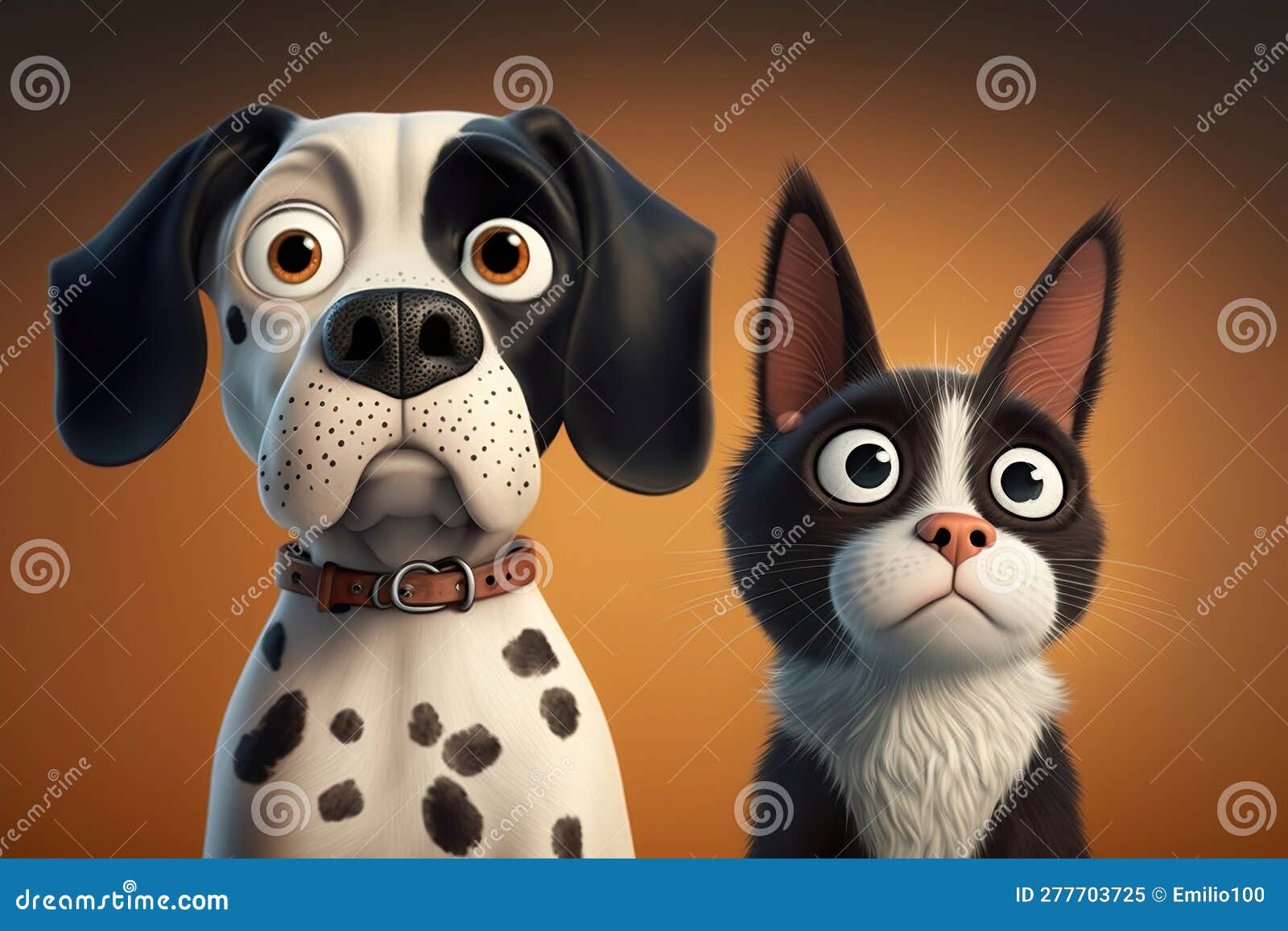 Cute Dog and Cat with Funny Face, Illustration Generated by AI Stock ...