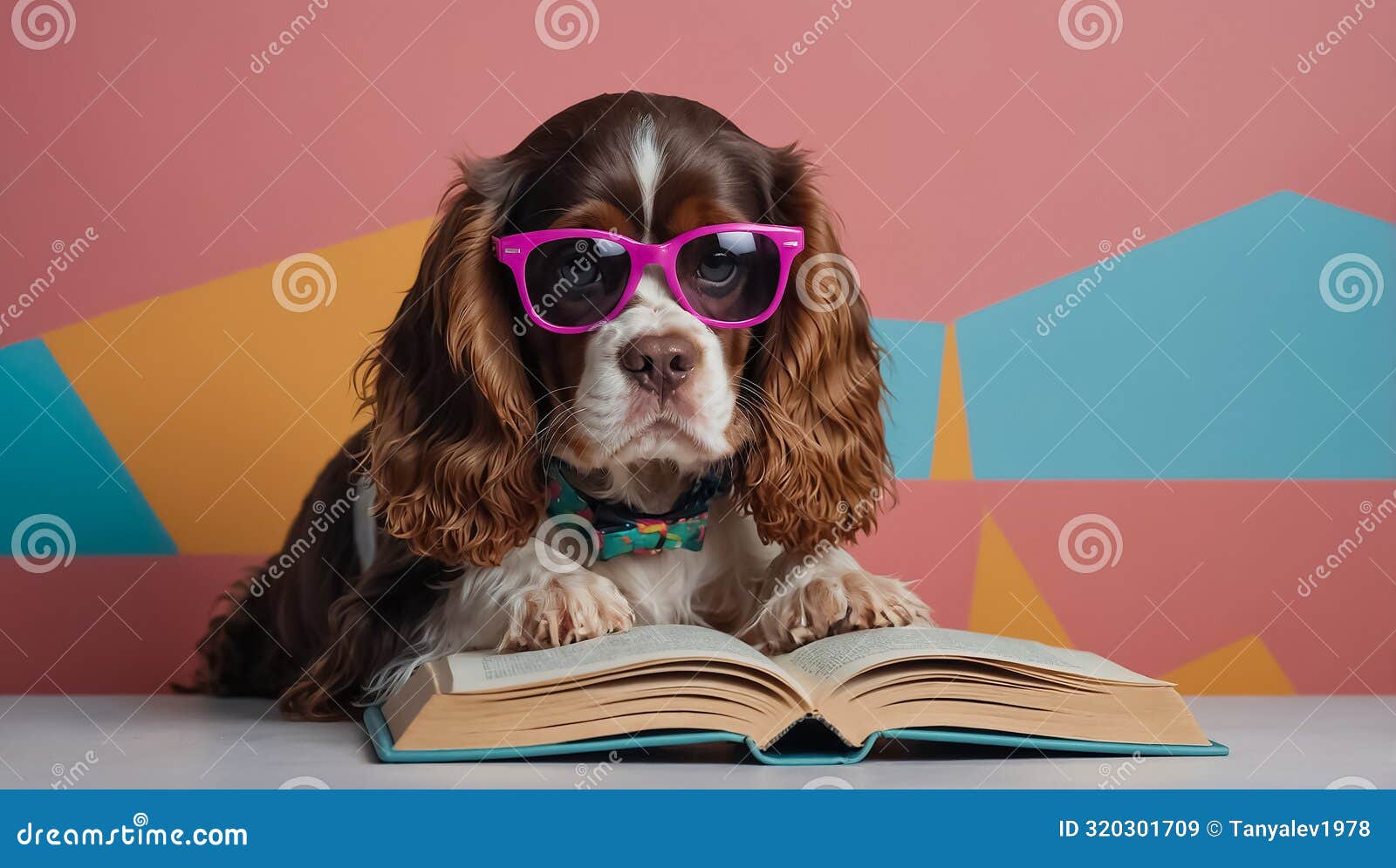 Cute Dog with Glasses Reading a Book Funny Stock Illustration ...