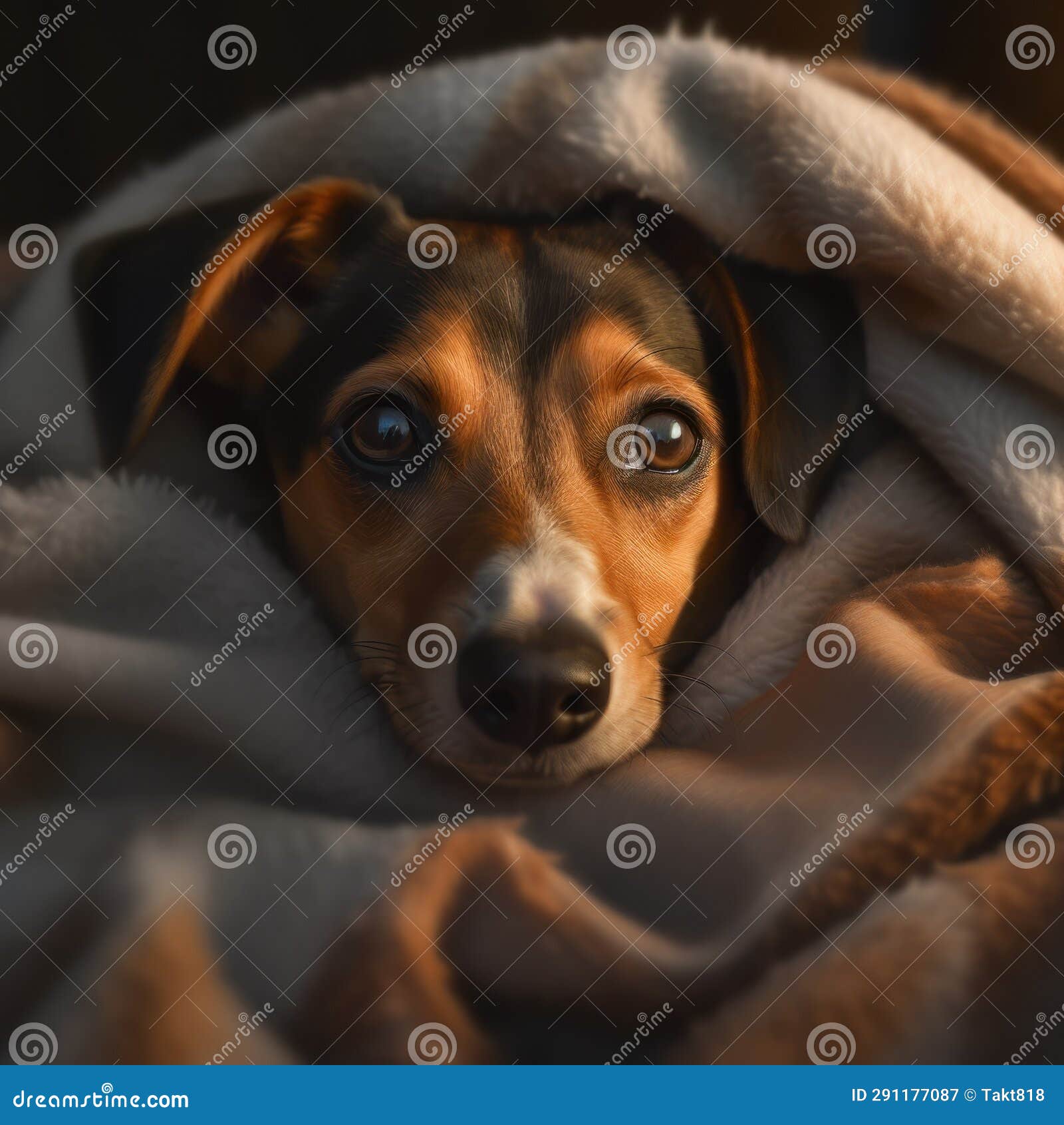 Cute Dog Hiding Wrapped in a Blanket. Stock Image - Image of relax ...
