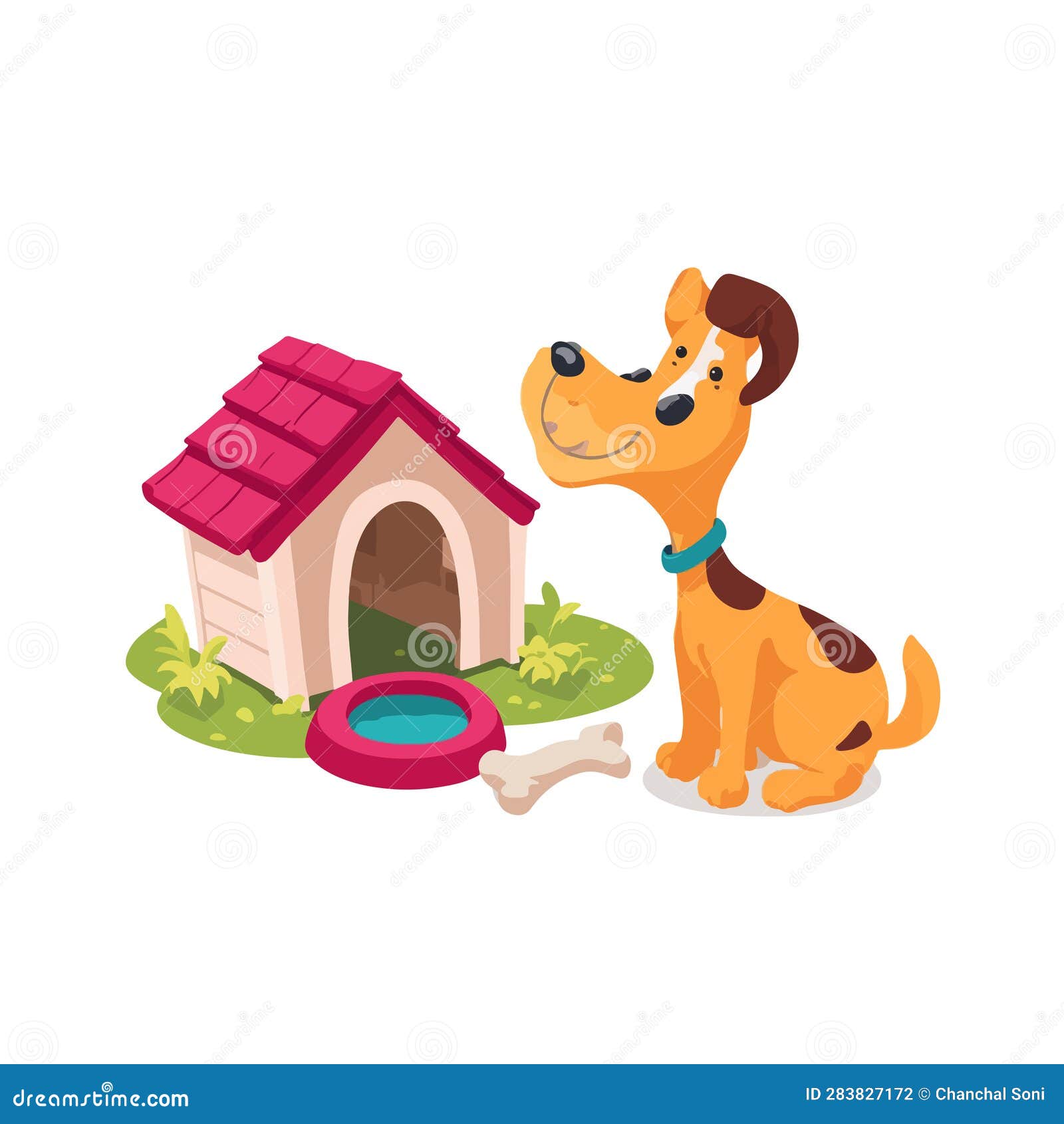 Cute Dog with Dog House Cartoon Stock Illustration - Illustration of ...