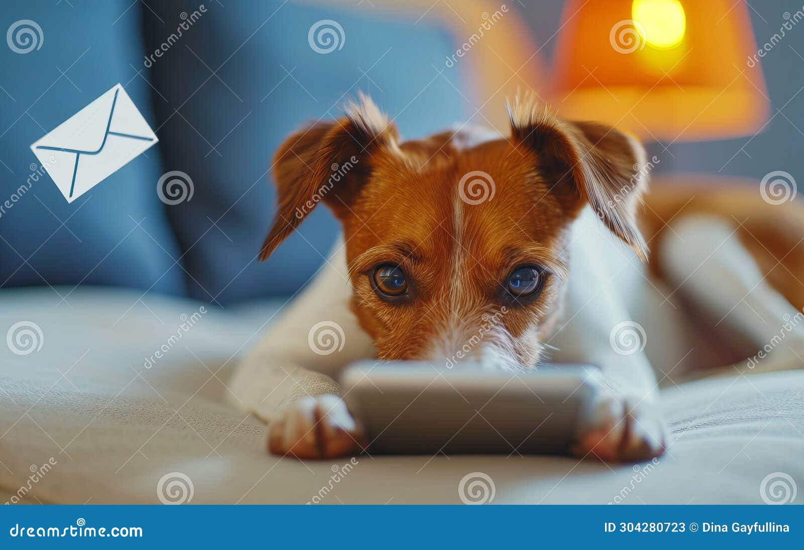 Cute Dog with Message on the Phone and Sending Email Stock Image ...