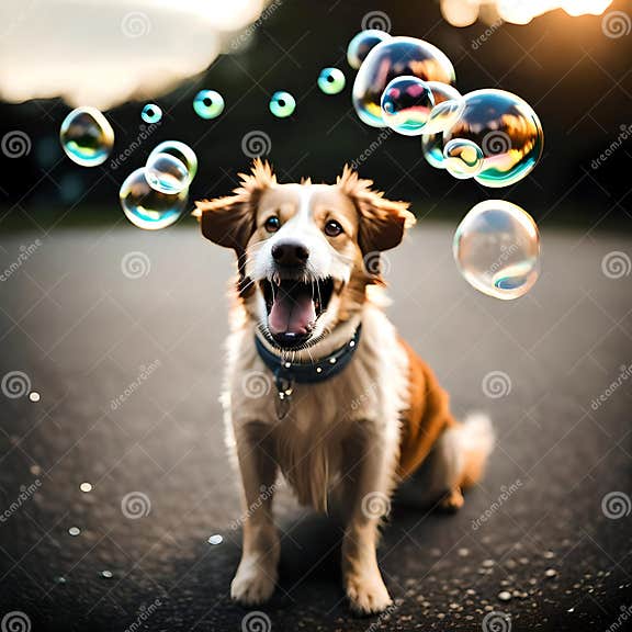Cute Dog Playing with Bubbles - Ai Generated Image Stock Illustration ...