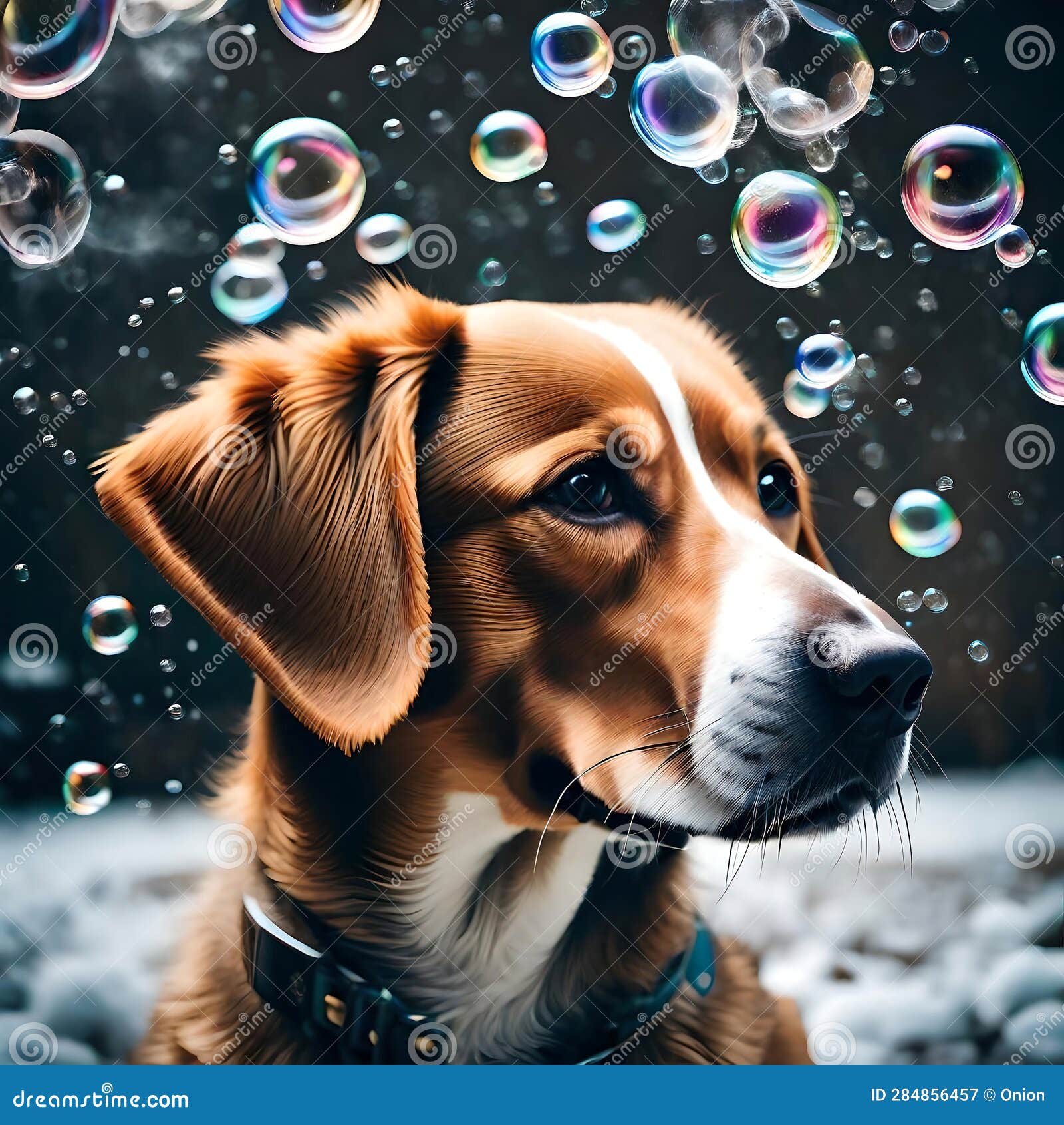 Cute Dog Playing with Bubbles - Ai Generated Image Stock Illustration ...