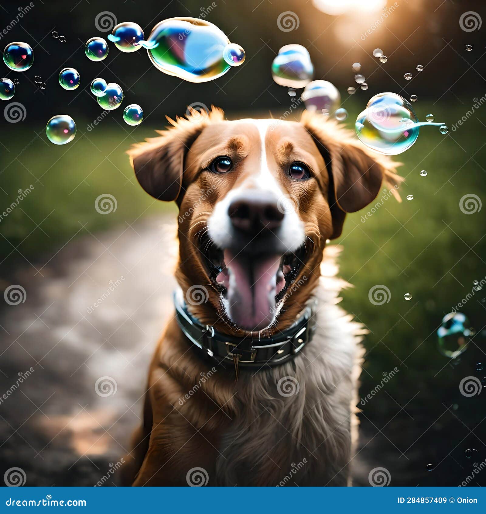 Cute Dog Playing with Bubbles - Ai Generated Image Stock Illustration ...