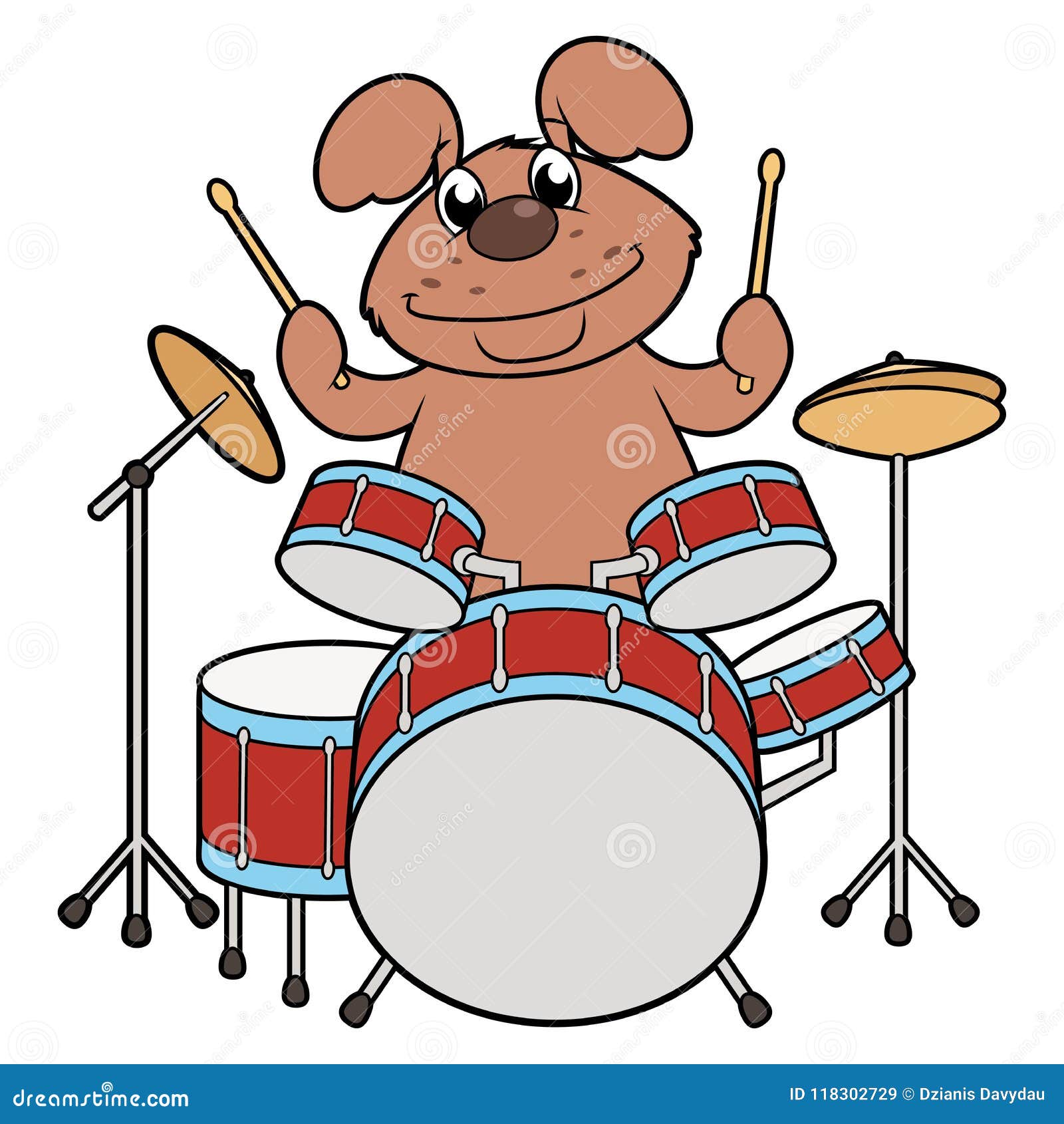 Cute dog playing drums stock vector. Illustration of beating - 118302729