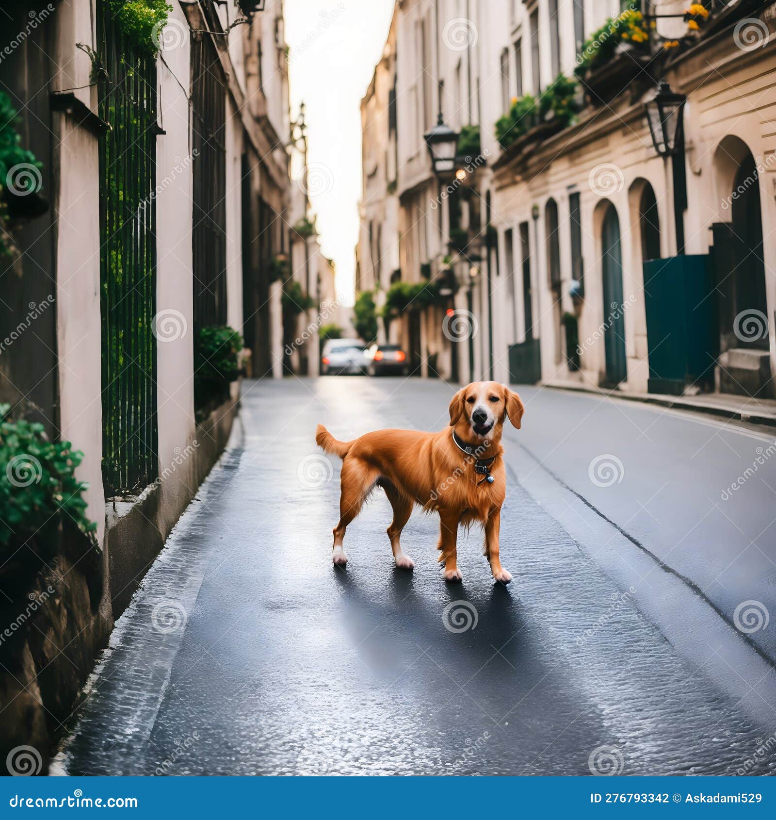 Cute Dog Roaming the Streets Stock Illustration - Illustration of ...