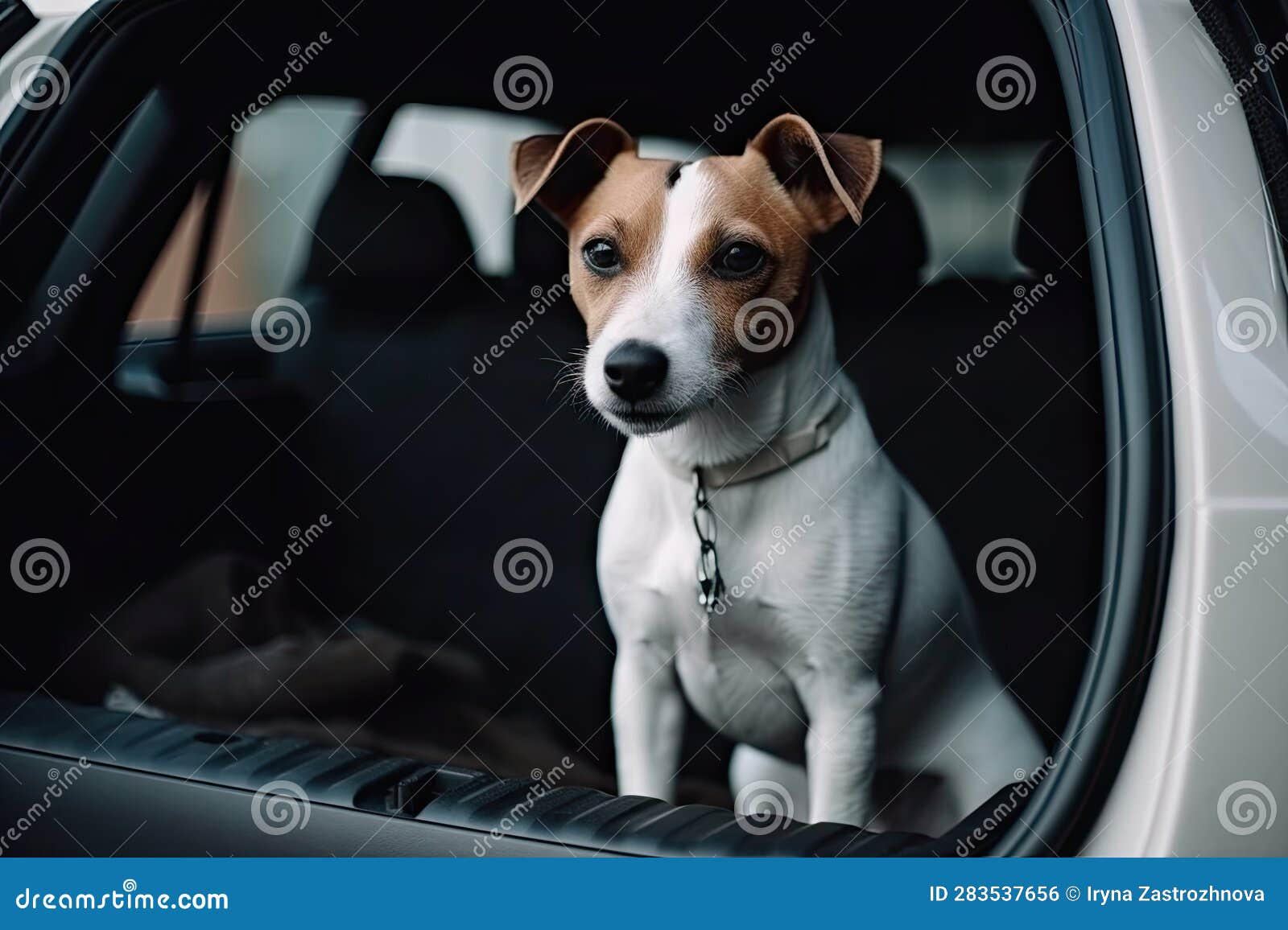 Cute Dog Sits in Car Trunk, Pet Transportation Stock Illustration ...