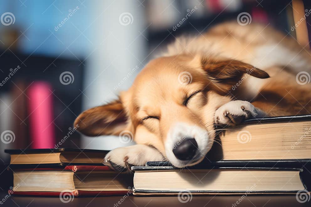 Cute Dog Sleeping on a Stack of Books, Dog Care Routine, Luxury Dog ...