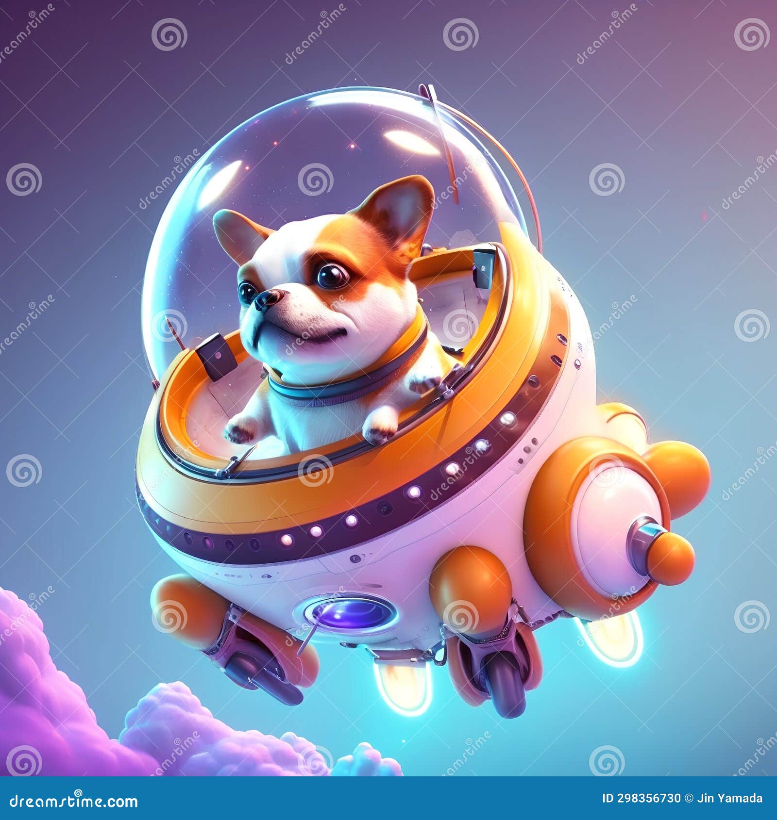 Cute Dog in the Space Ship. 3d Render Illustration Stock Illustration ...