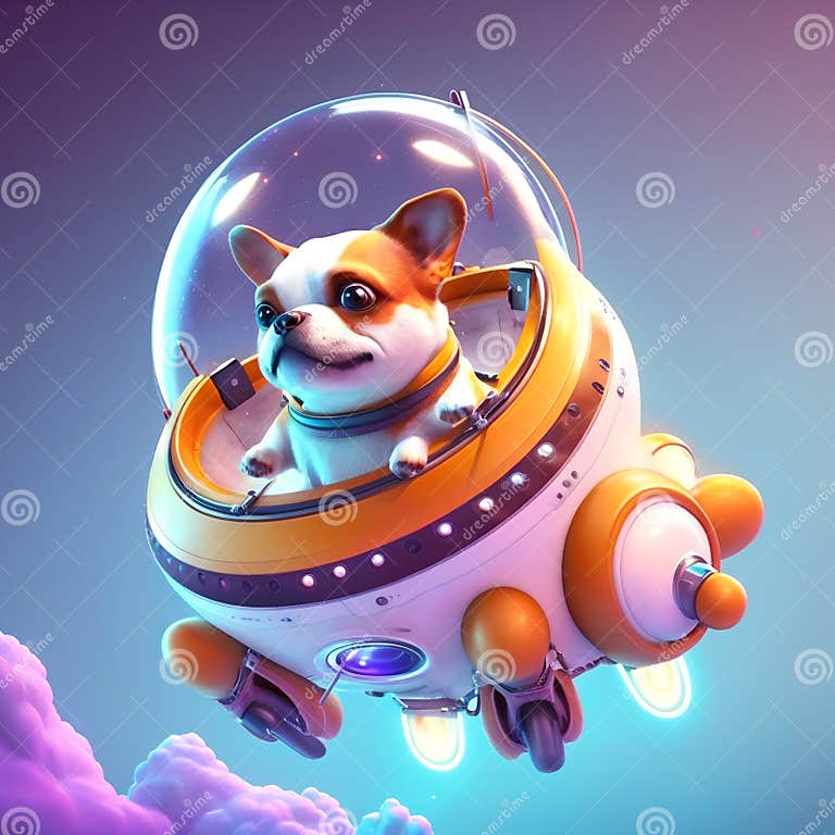 Cute Dog in the Space Ship. 3d Render Illustration Stock Illustration ...