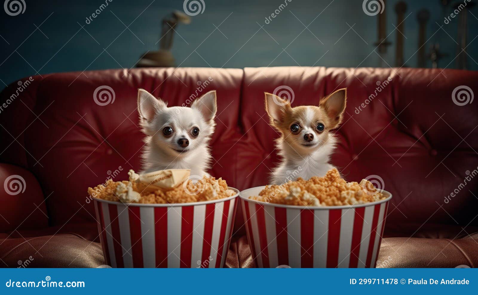 Cute Dog Watching Movie and Eating Popcorn Stock Illustration ...