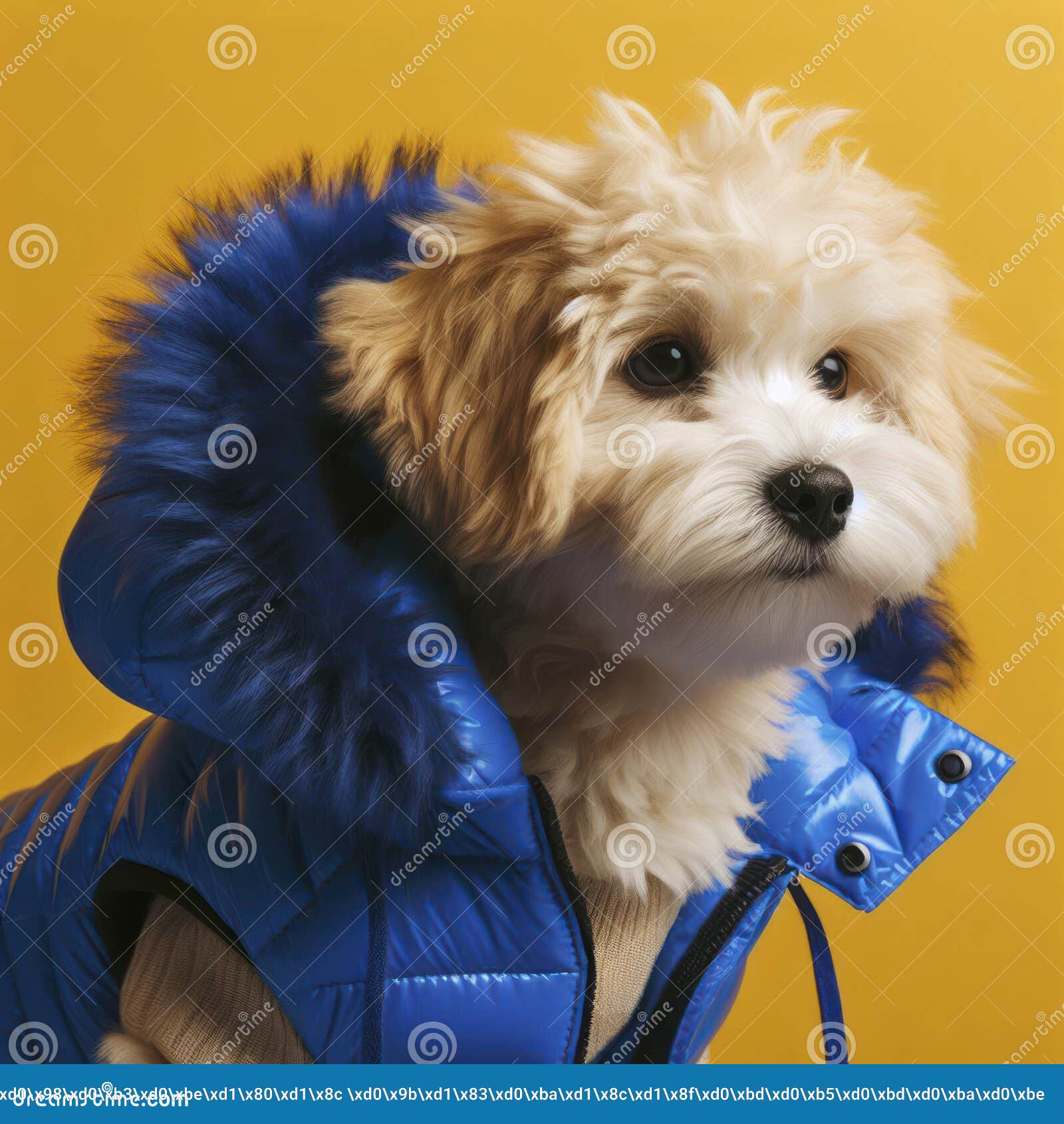 Cute Dog Wearing Bright Blue Puffer Down Jacket. Ai Generative Stock ...