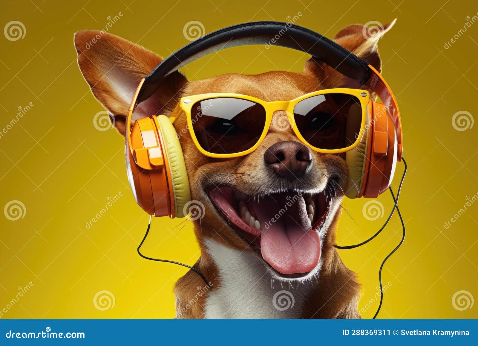 Cute Dog Wearing Headphones Stock Illustration - Illustration of ...