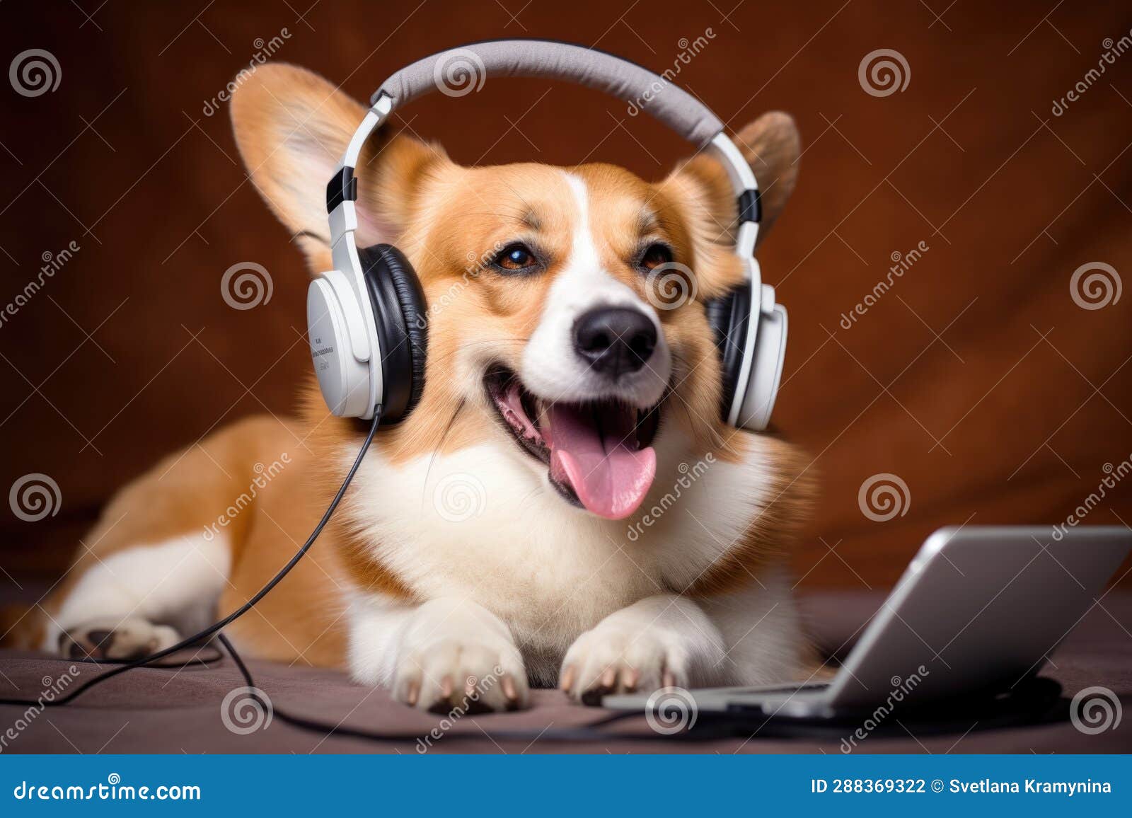 Cute Dog Wearing Headphones Stock Illustration - Illustration of ...