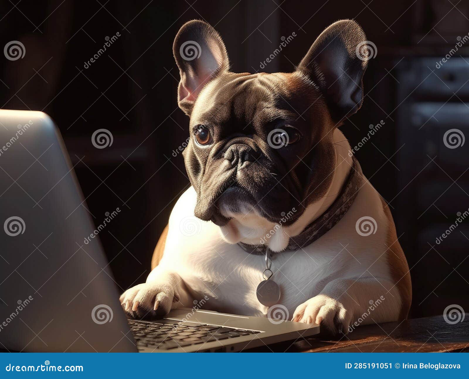 Cute Dog Working at Home Office on Computer Stock Illustration ...