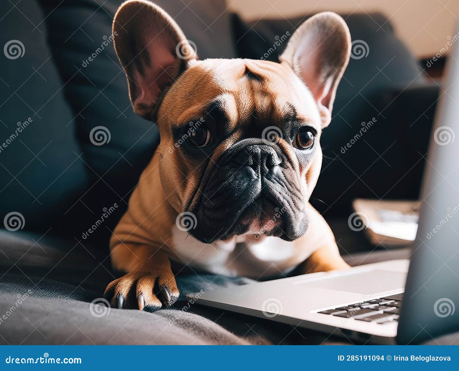 Cute Dog Working at Home Office on Computer Stock Illustration ...