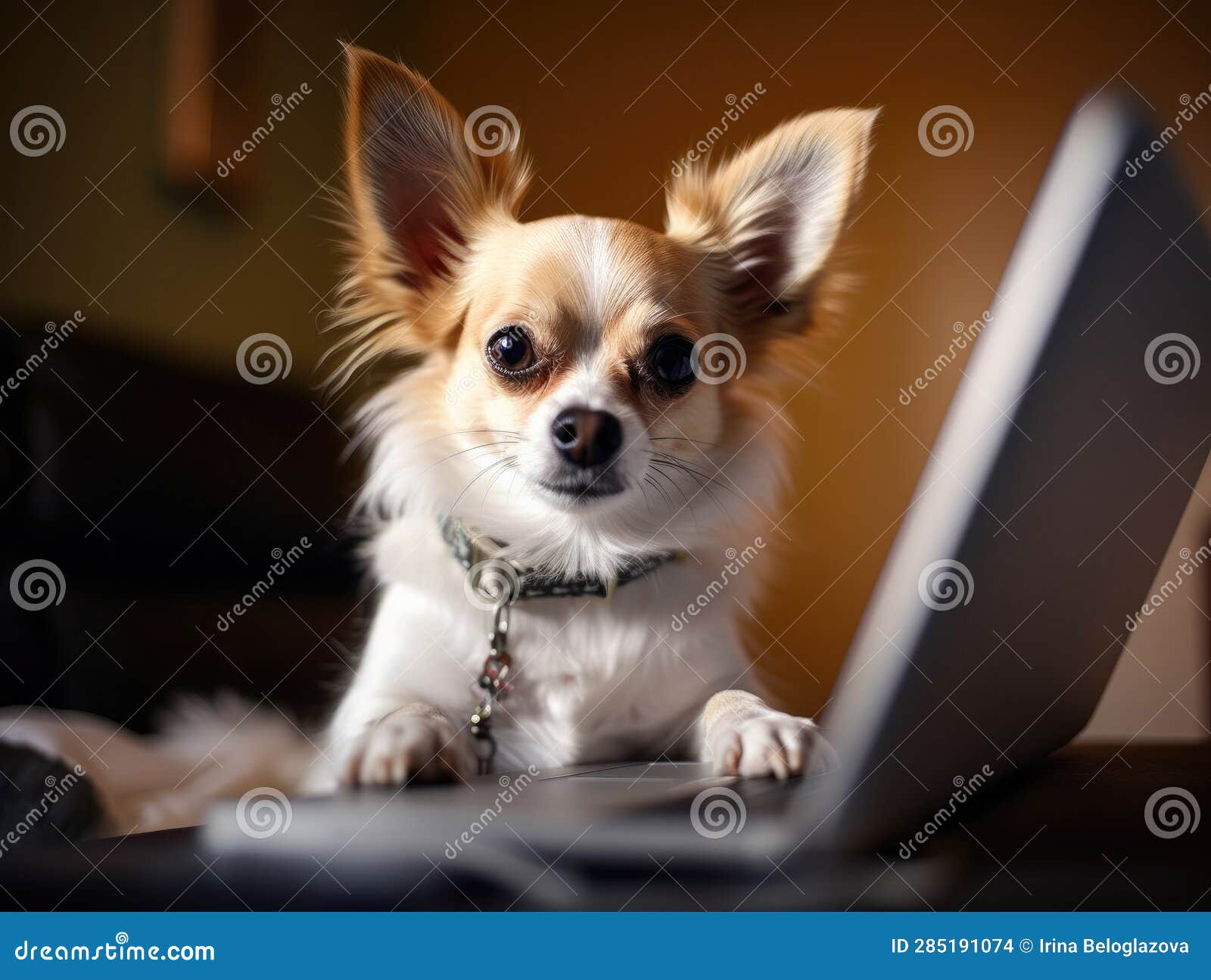Cute Dog Working at Home Office on Computer Stock Illustration ...