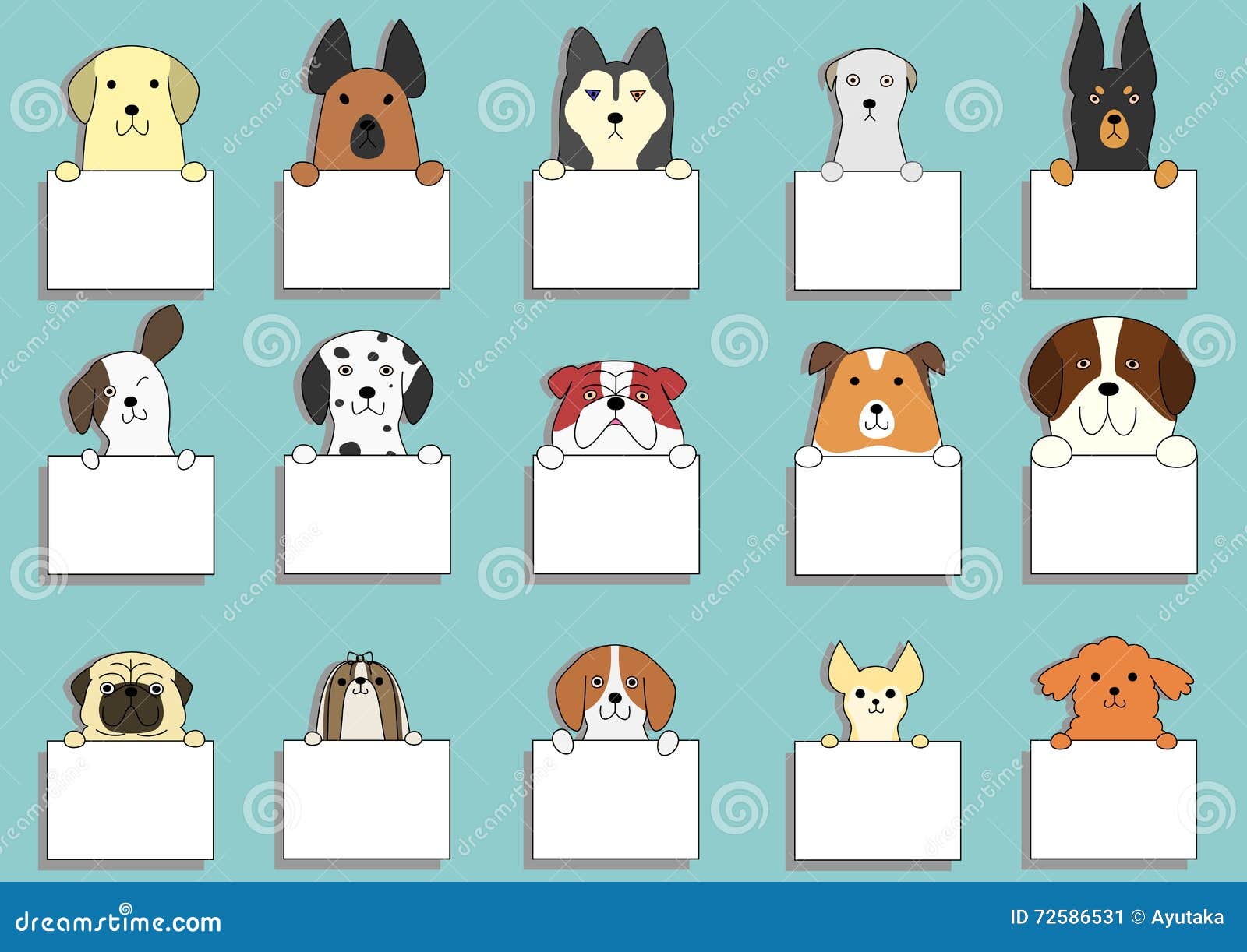 Cute Dogs With Cards Cartoon Vector | CartoonDealer.com #72586531