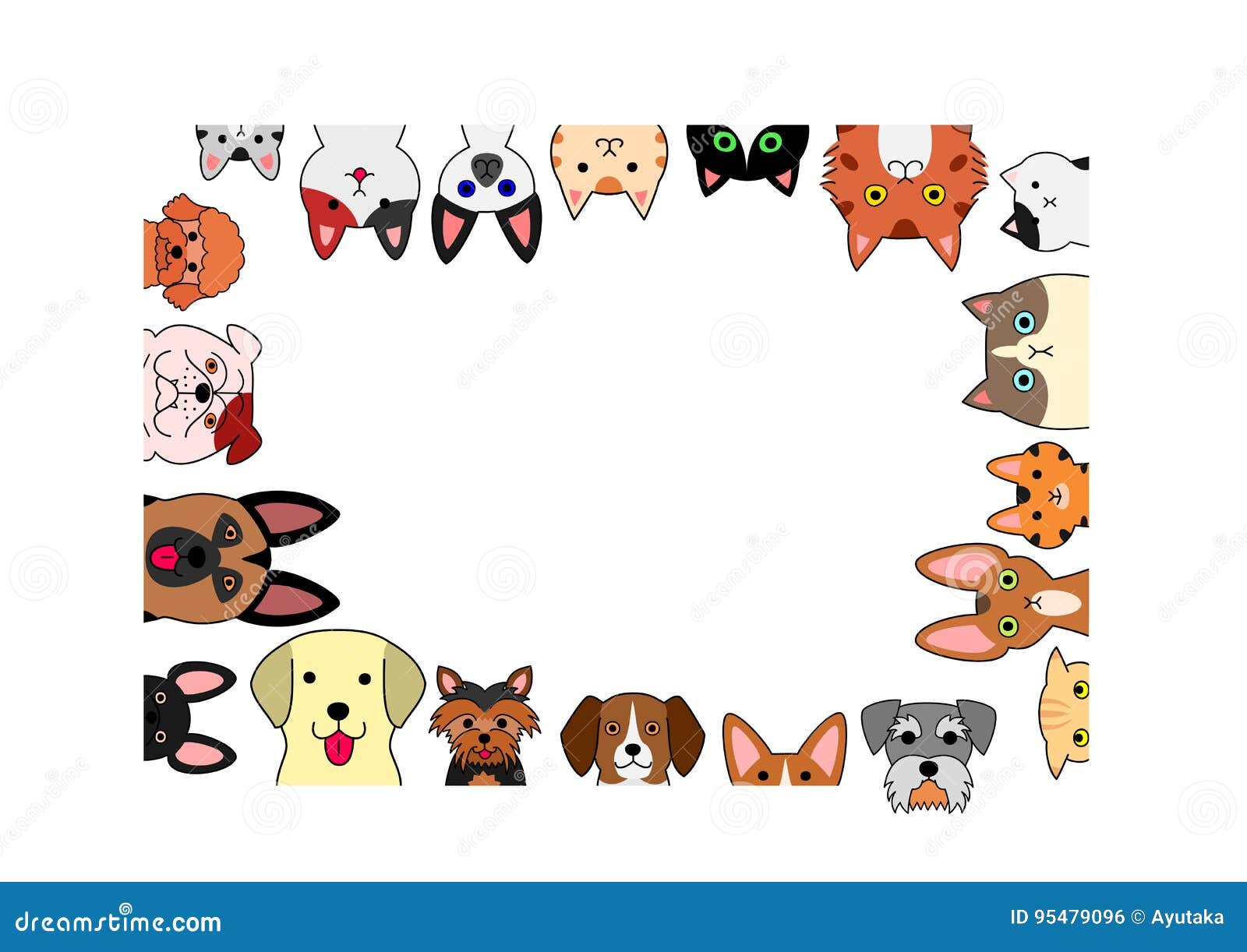 Cute Dogs and Cats Rectangle Frame Stock Vector - Illustration of head ...