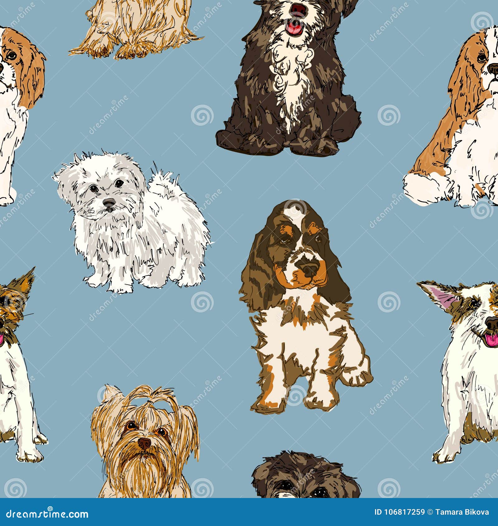 Seamless Pattern of Different Breeds of Dogs Stock Vector ...