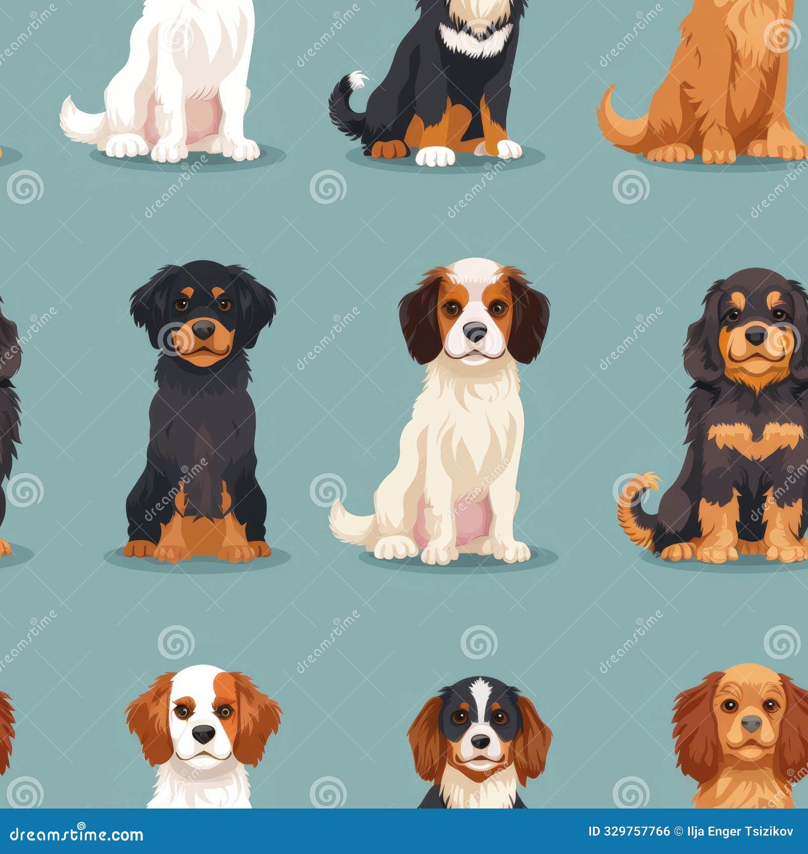 Cute Dogs of Different Breeds Sitting on a Pastel Blue Background, a ...