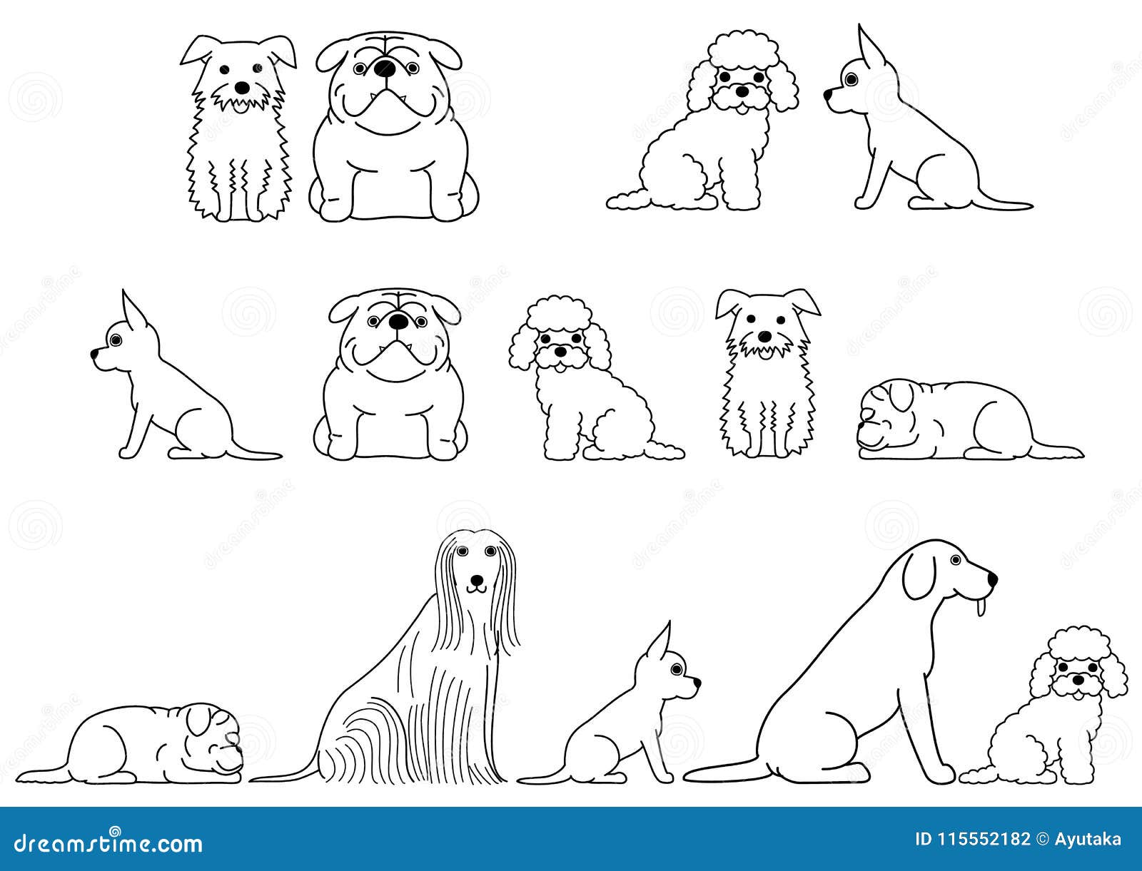 Cute Dogs Line Art Border Set Stock Vector - Illustration of dogs ...