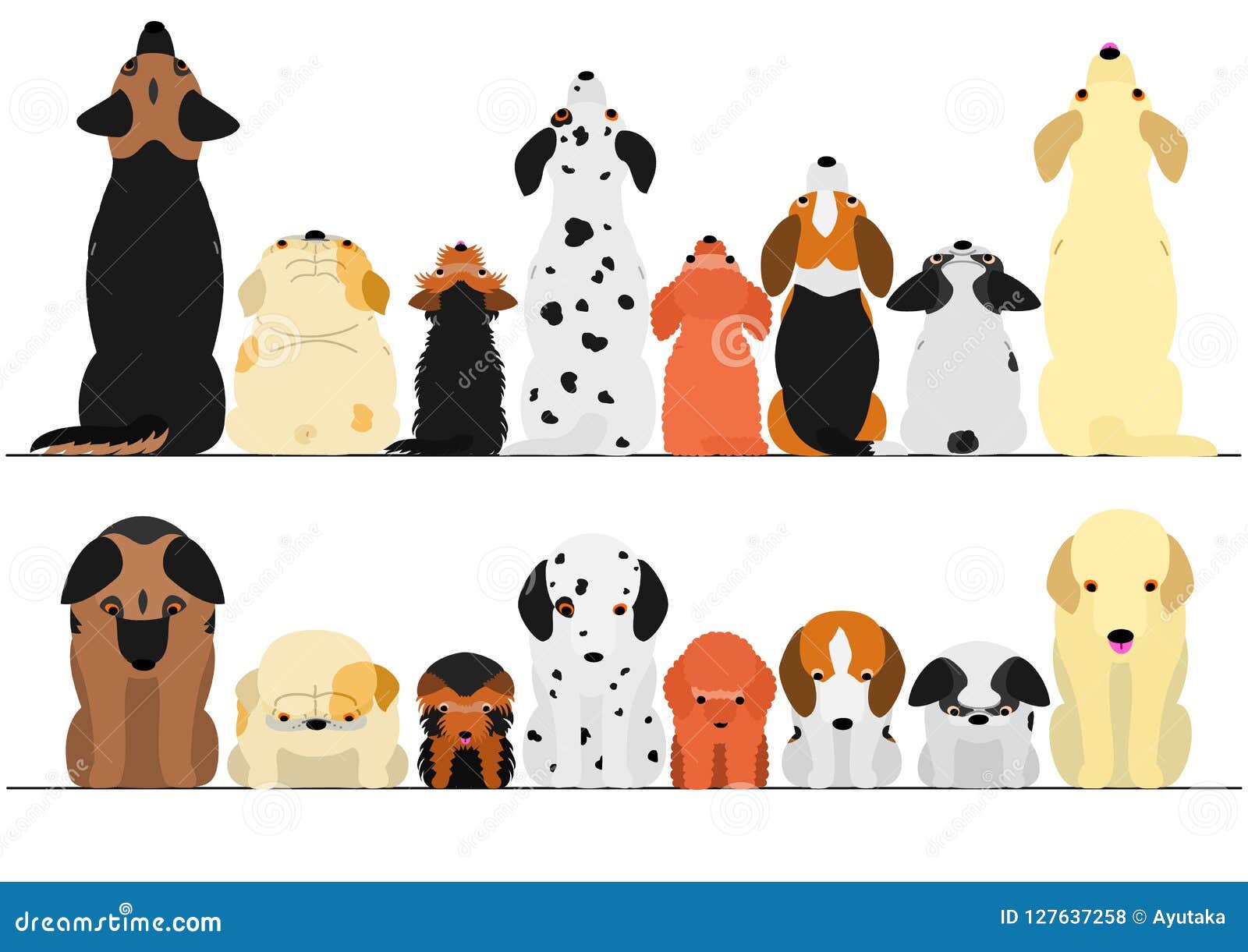 Dogs Looking Up Sideways In Two Rows Vector Illustration ...